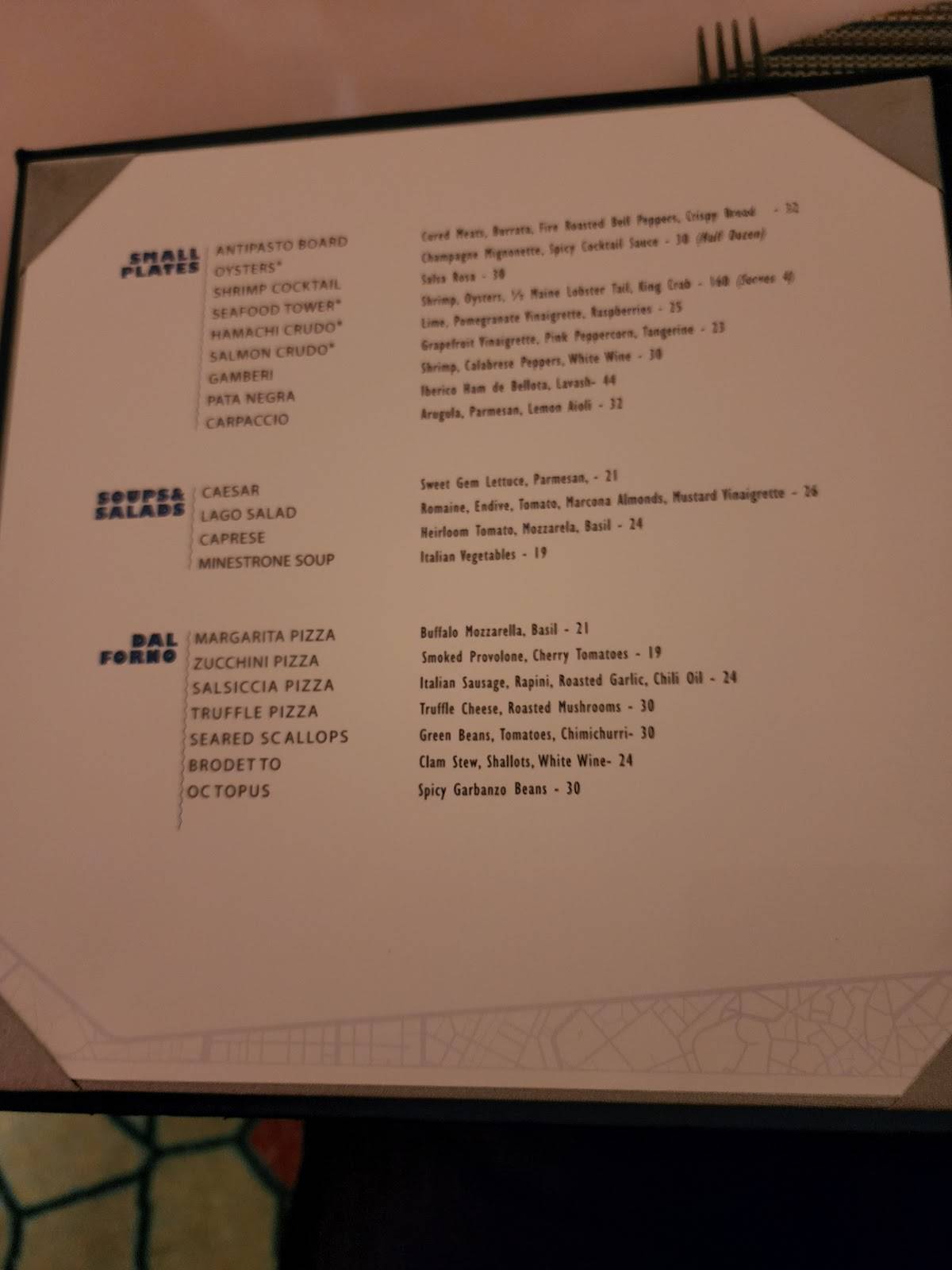 Menu at Lago restaurant, Las Vegas, 3600 S Las Vegas Blvd