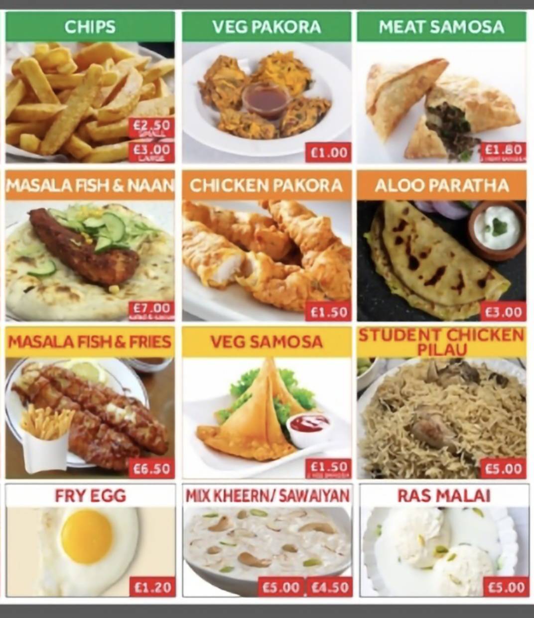 Menu at Lahore Palace restaurant, Birmingham