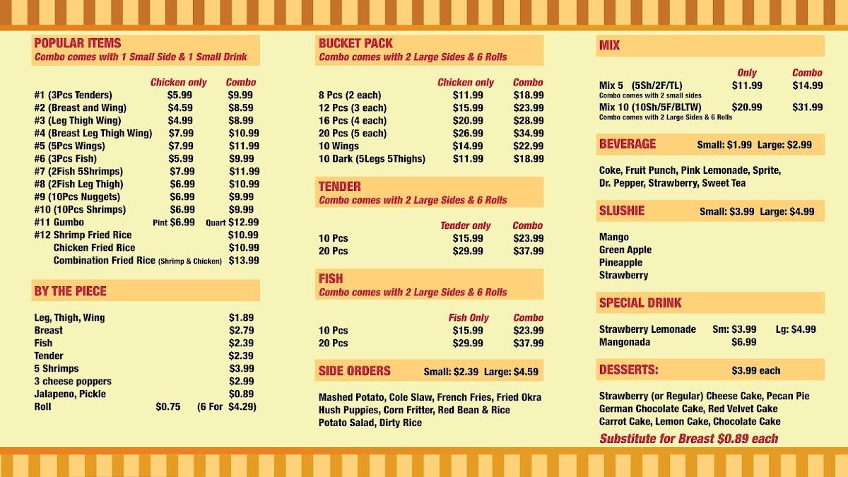 Menu at Louisiana Famous Fried Chicken restaurant, Lake Charles