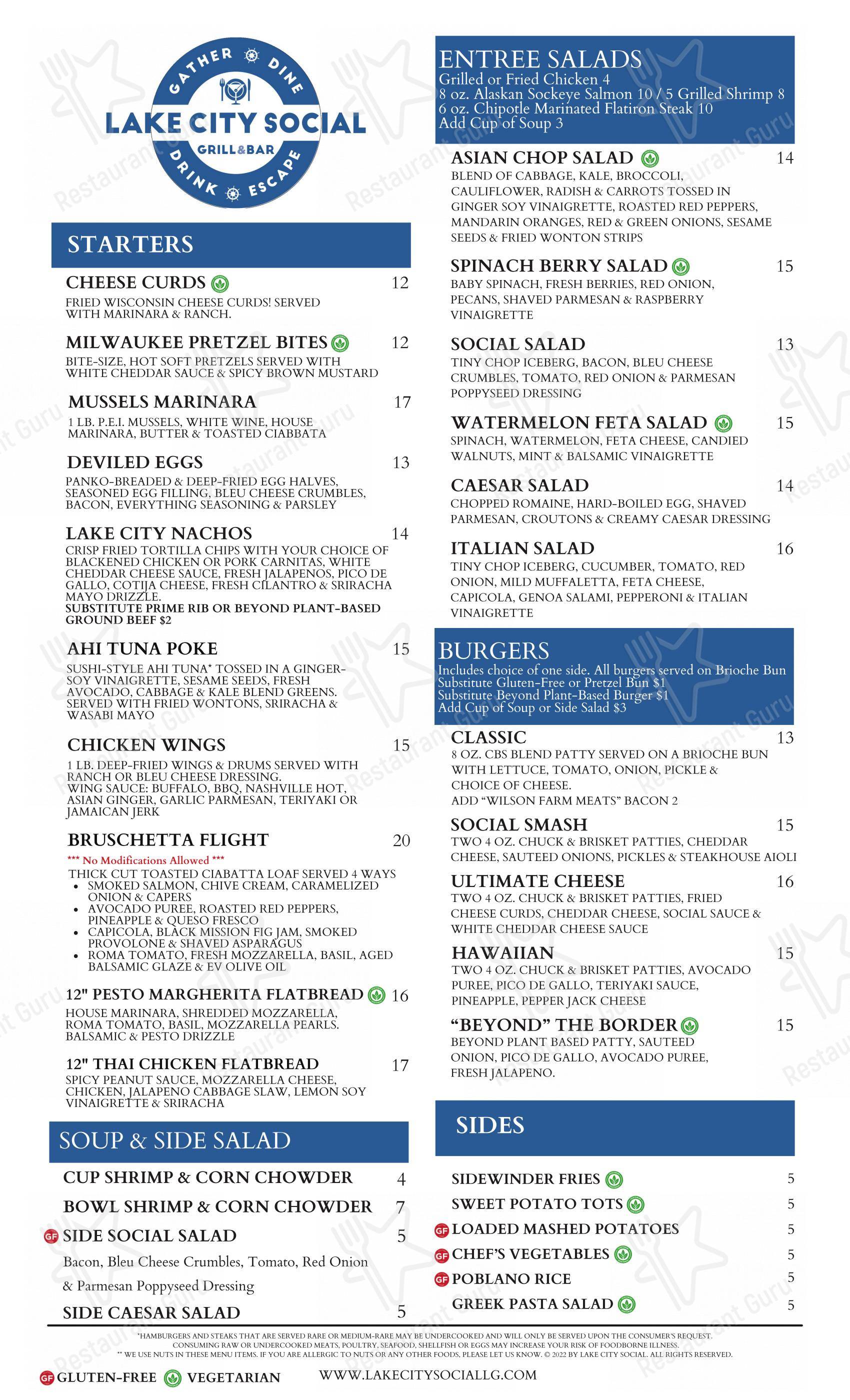Menu at Lake City Social pub & bar, Lake Geneva