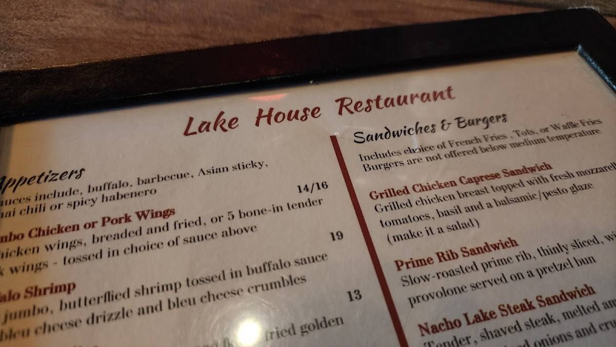 Menu at Lake House Restaurant, Vineland