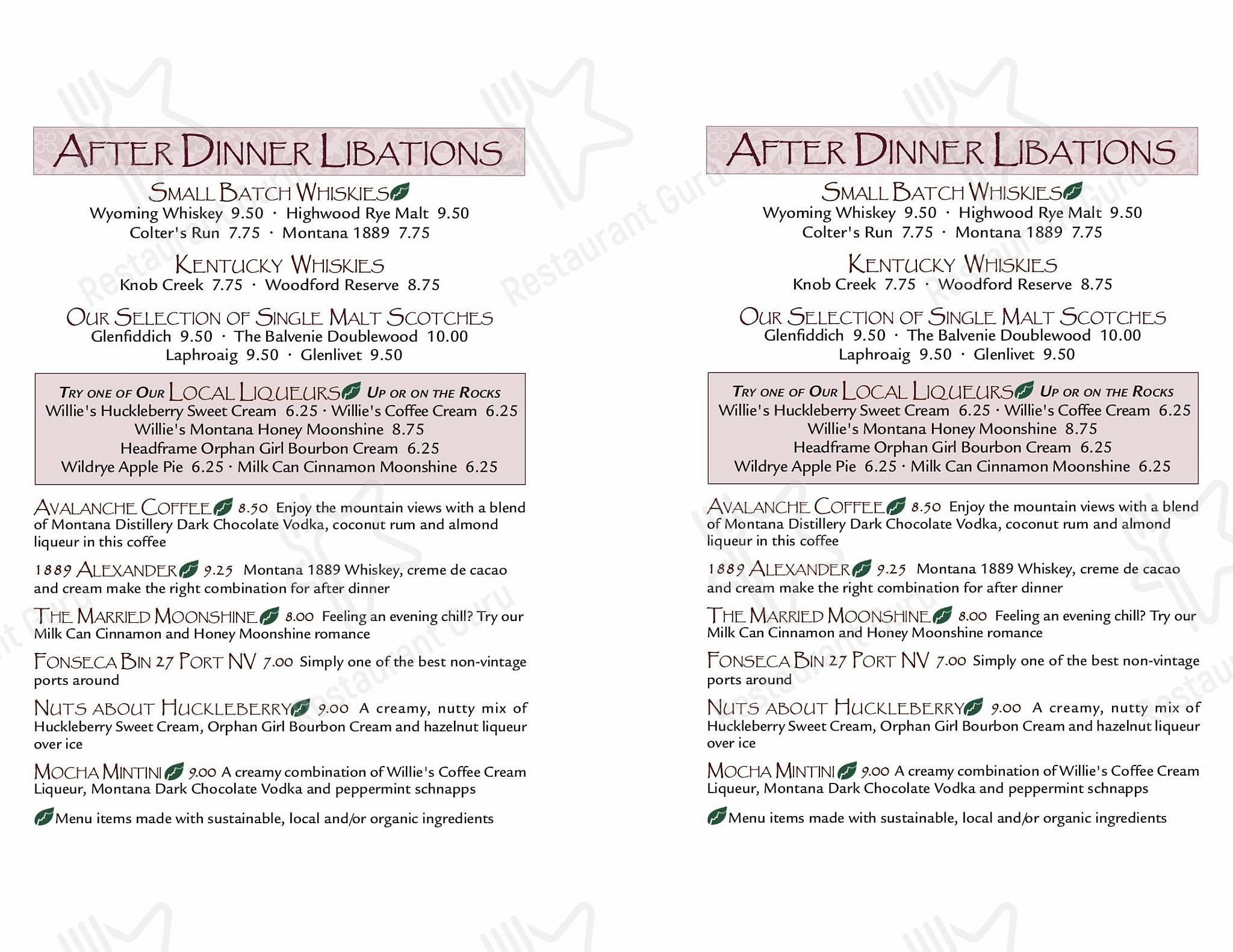 Menu at Lake Yellowstone Hotel Dining Room restaurant, USA, 236 ...