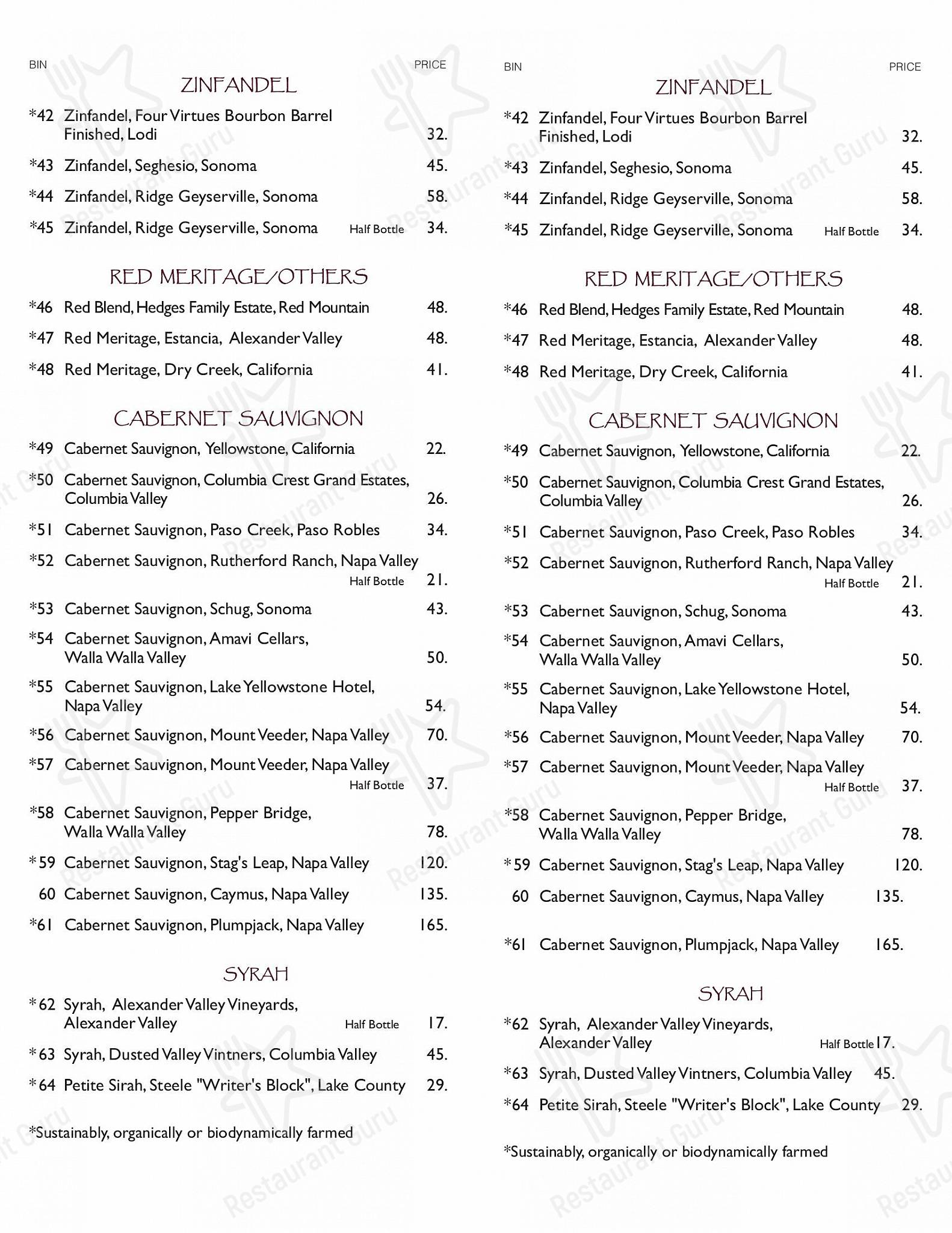 Menu at Lake Yellowstone Hotel Dining Room restaurant, USA, 236 ...