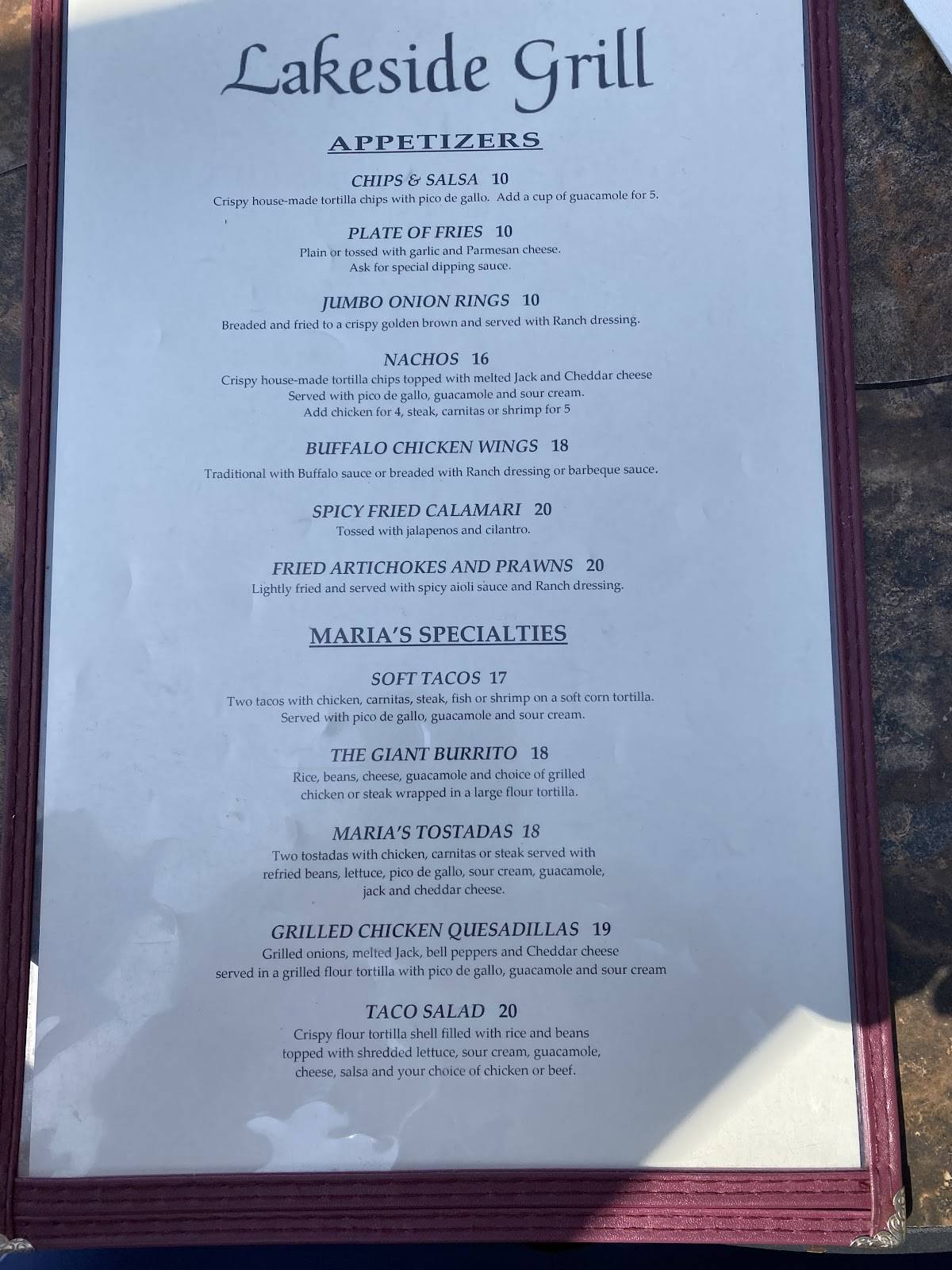 Menu at Lakeside Grill @ Vintners Golf Club, Yountville