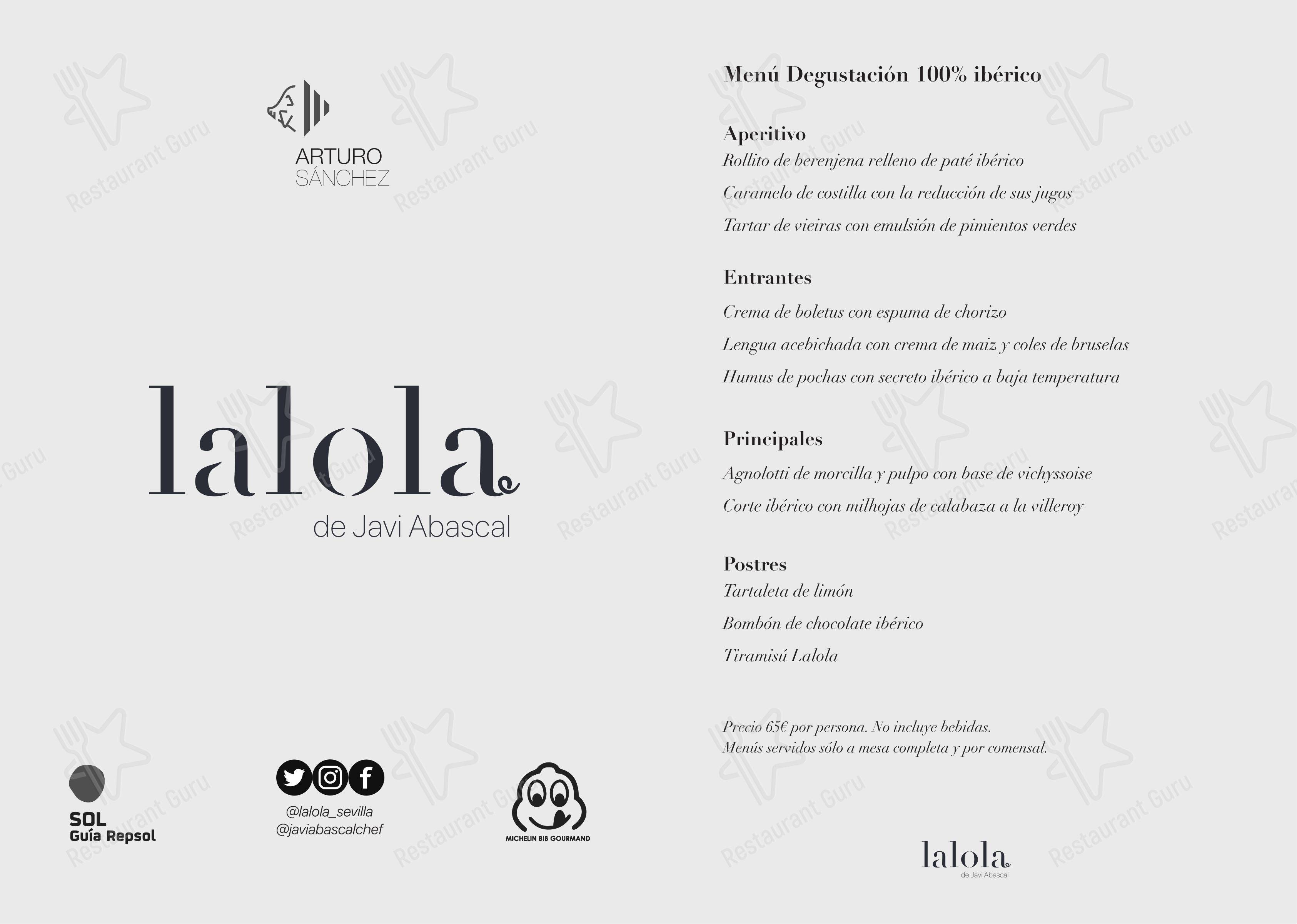 Carta de Restaurante Lalola de Javi Abascal, Sevilla, C. Marco Sancho