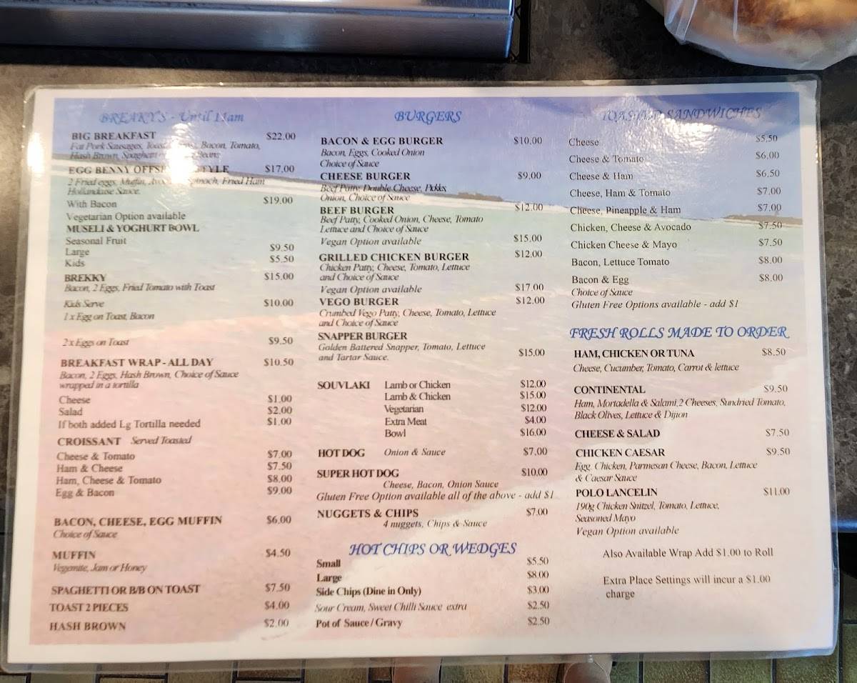 Menu at Offshore Cafe, Lancelin, 160 Gingin Rd