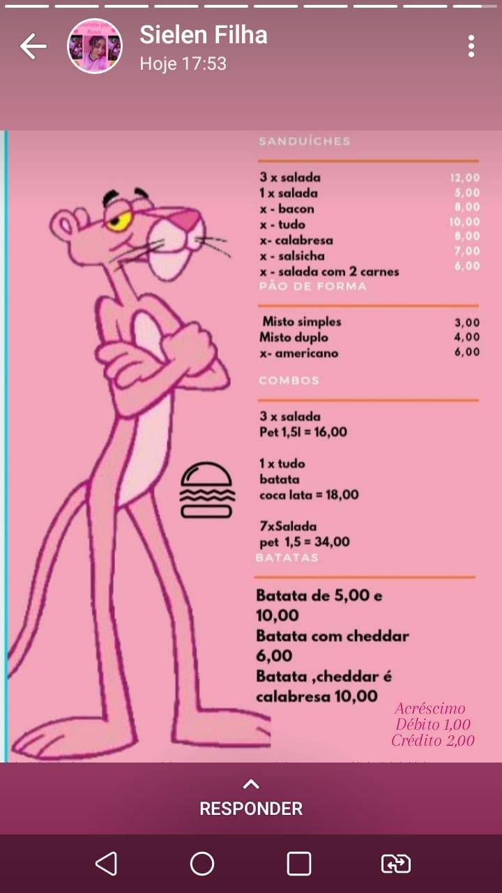 Menu em Delivery Lanche pantera rosa pub & Bar, Manaus