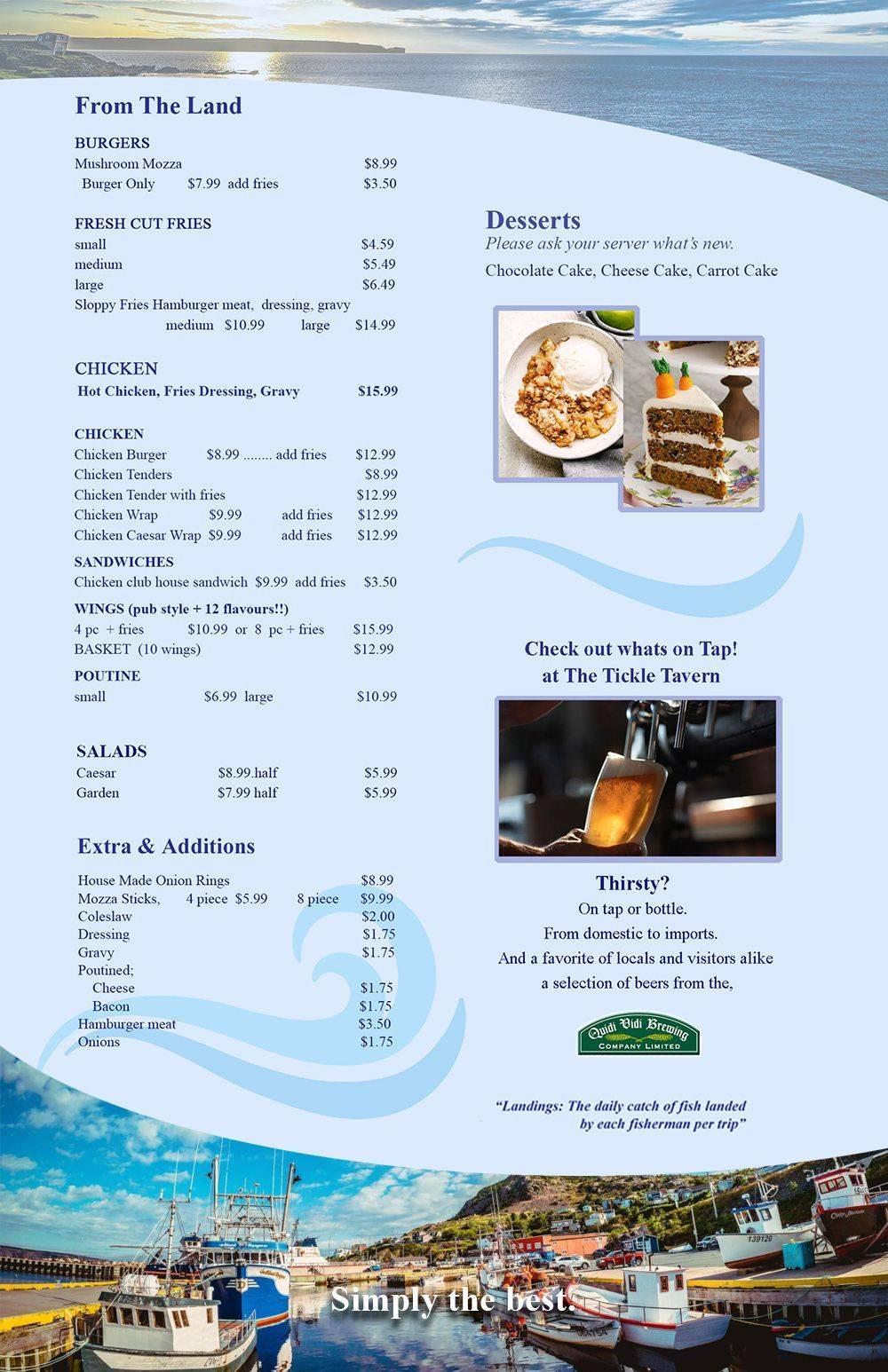 Menu at Landings Seafood House restaurant, Portugal Cove-St. Philip's