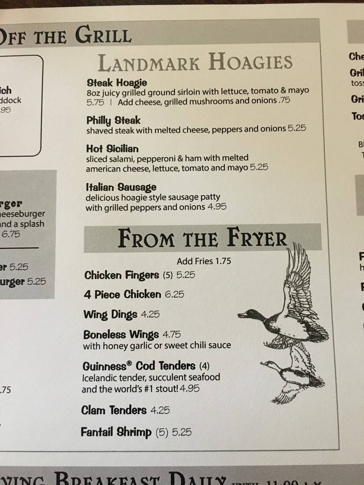 Menu at Landmark Hotel restaurant, Tidioute