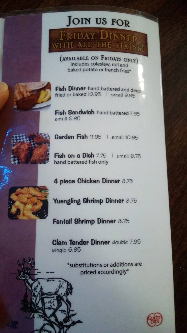 Menu at Landmark Hotel restaurant, Tidioute