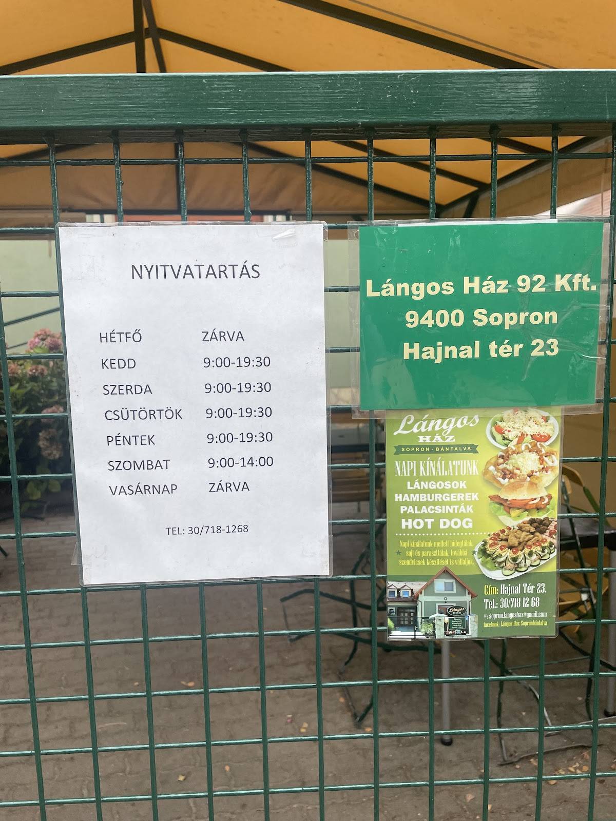 Menu at Lángos Ház restaurant, Sopron
