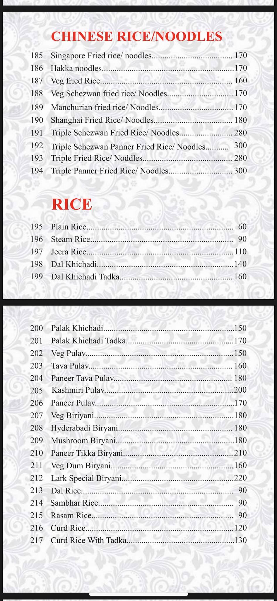 Menu at Lark (Pure Veg Restaurant), Mumbai