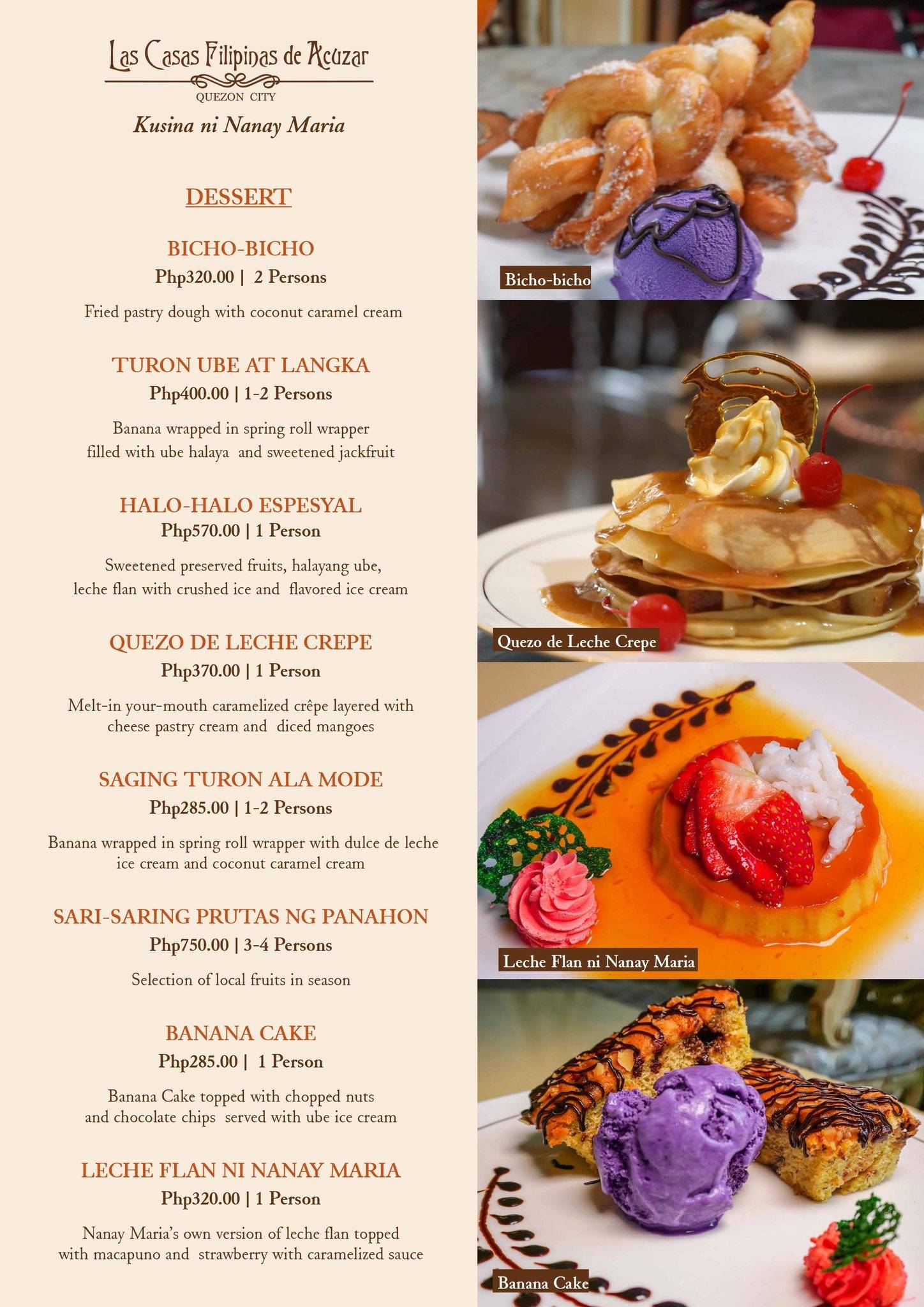 Menu at Las Casas Filipinas de Acuzar Quezon City restaurant, Quezon City