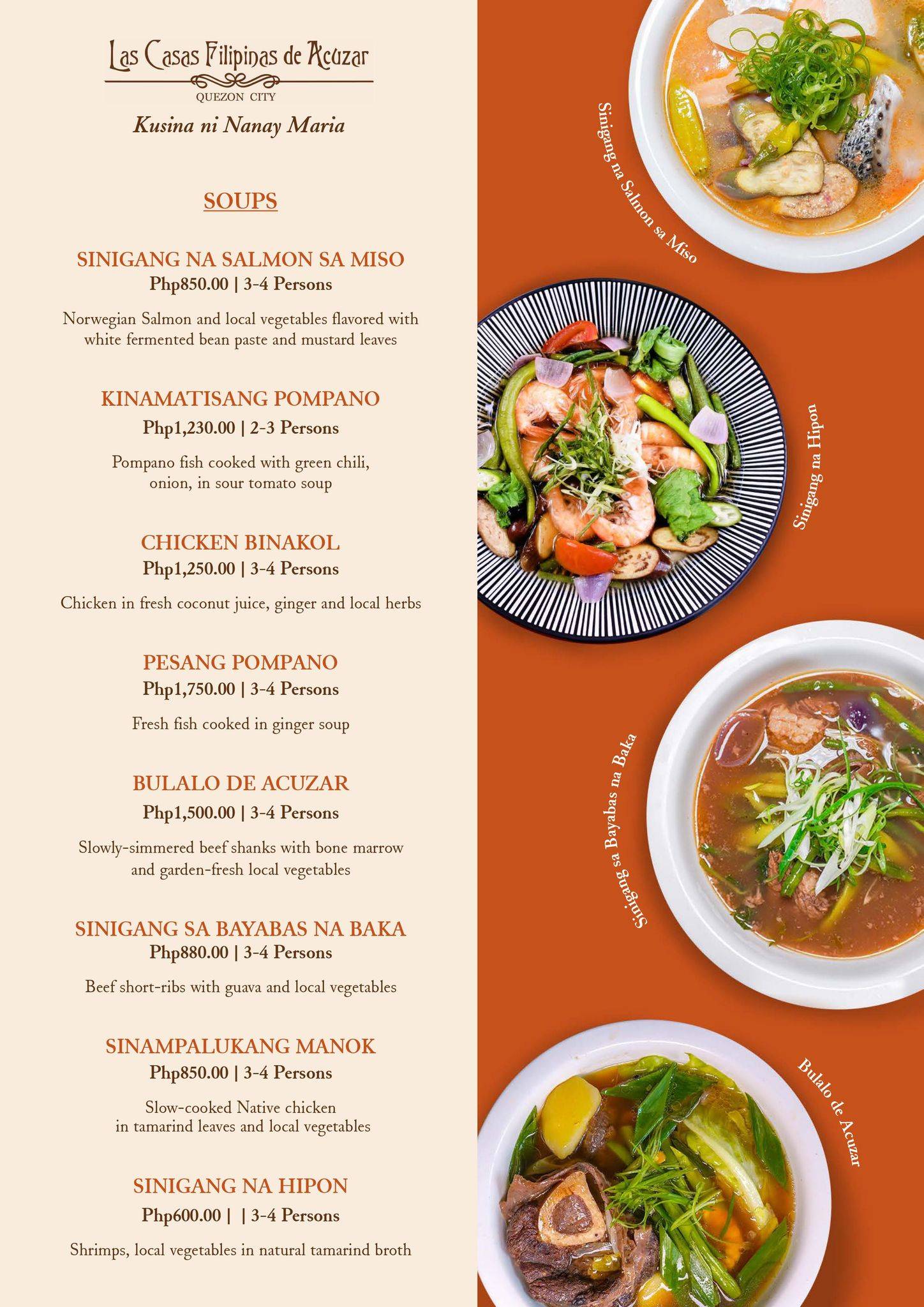 Menu at Las Casas Filipinas de Acuzar Quezon City restaurant, Quezon City