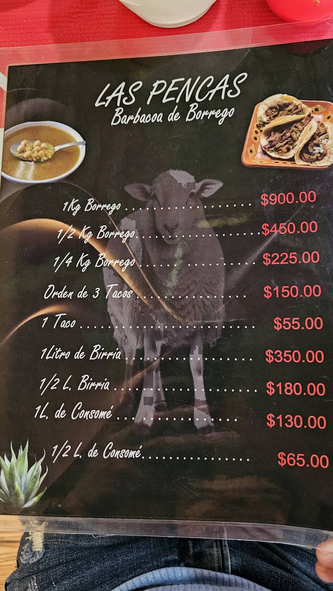 Carta de Las Pencas Restaurante BARBACOA DE BORREGO, Ciudad Juarez