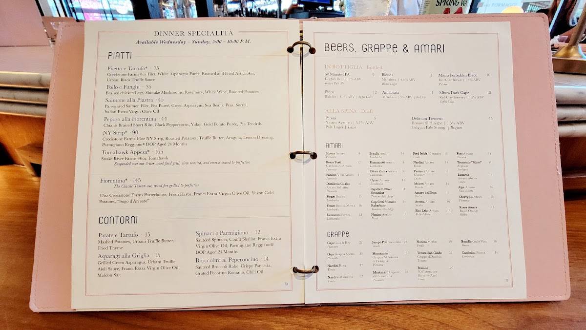 Menu at Eataly pizzeria, Las Vegas