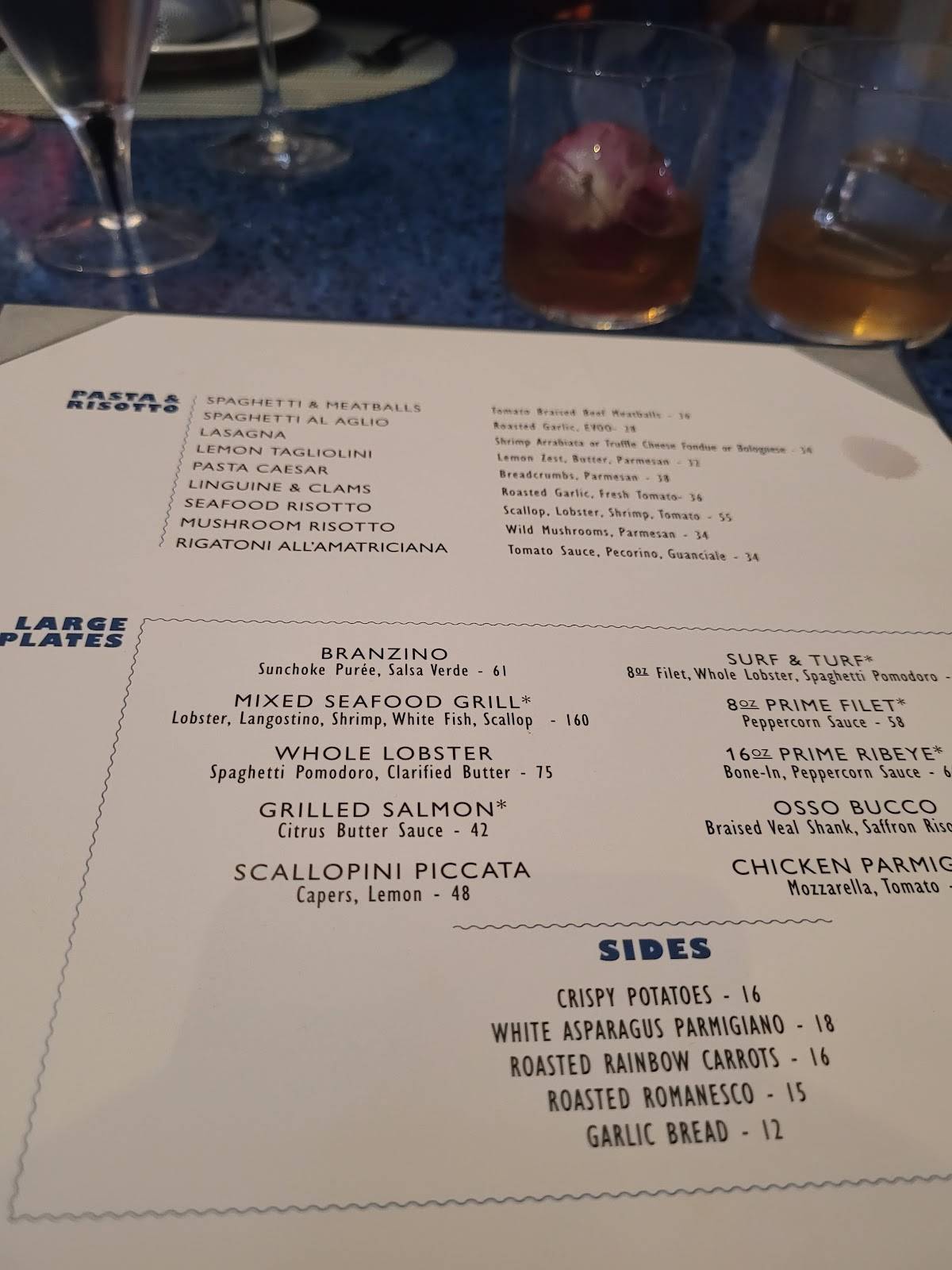 Menu at Lago restaurant, Las Vegas, 3600 S Las Vegas Blvd