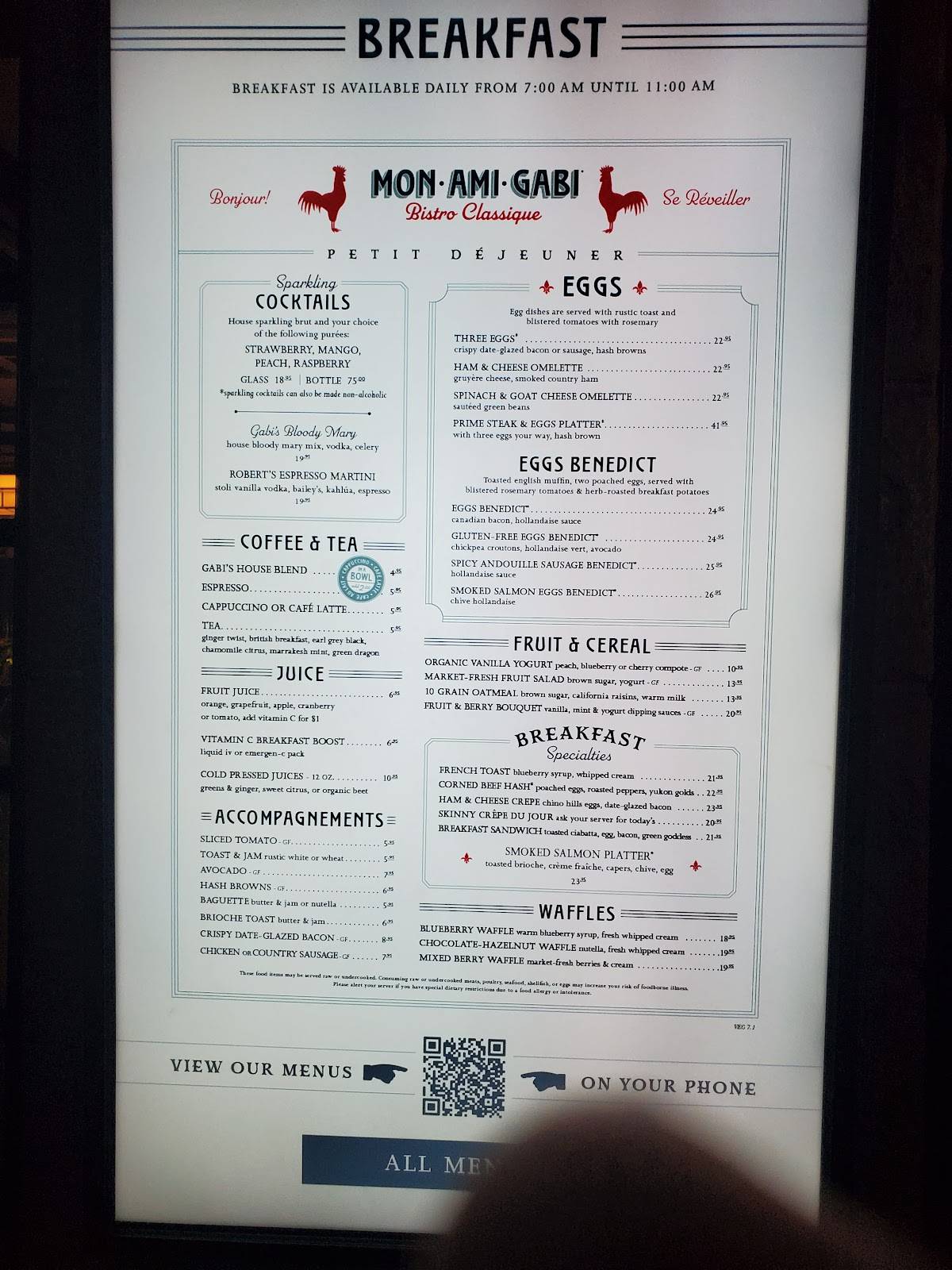 Menu at Mon Ami Gabi steakhouse, Las Vegas, S Las Vegas Blvd South