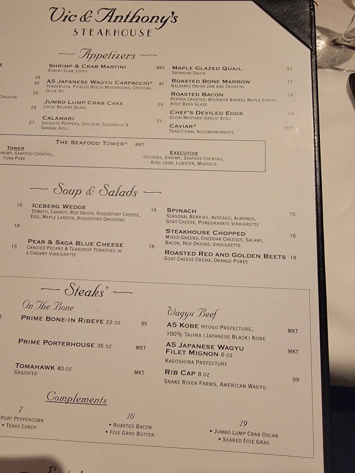 Menu at Vic & Anthony's Steakhouse, Las Vegas