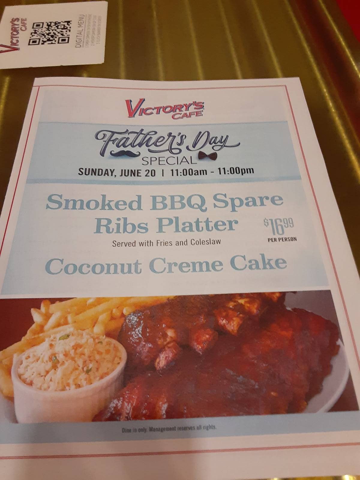 Menu at Victory's Cafe, North Las Vegas