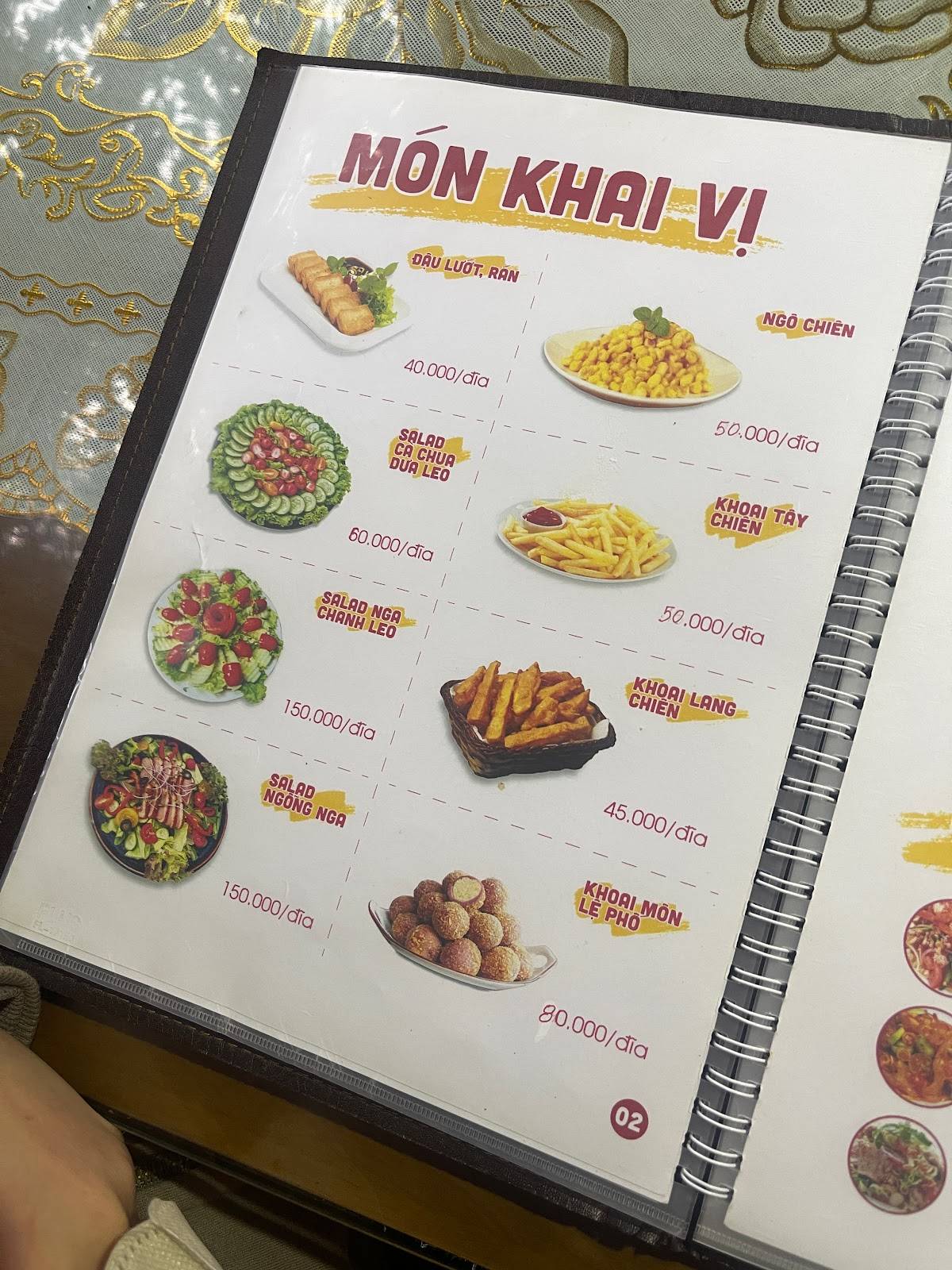 Menu at Lẩu cua sông CÔ HAI restaurant, Hanoi