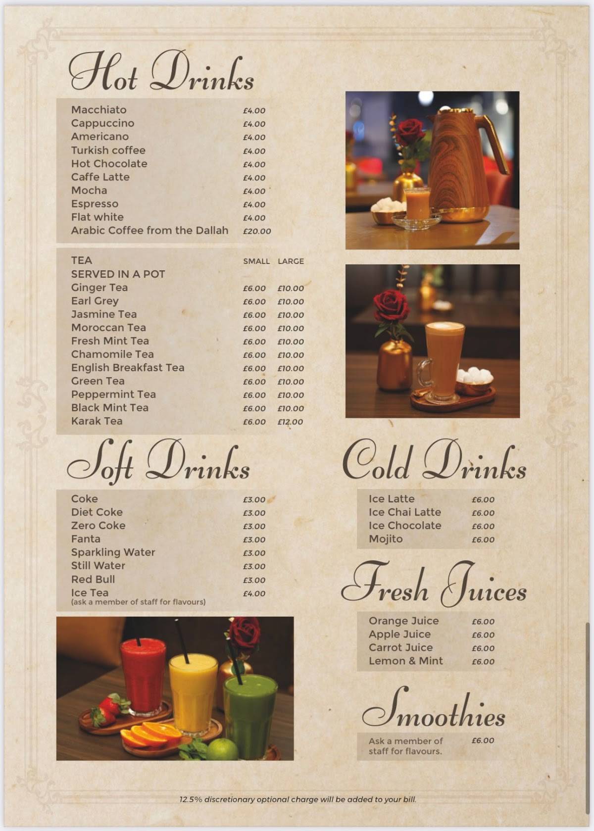 Menu at Lava cafe, London