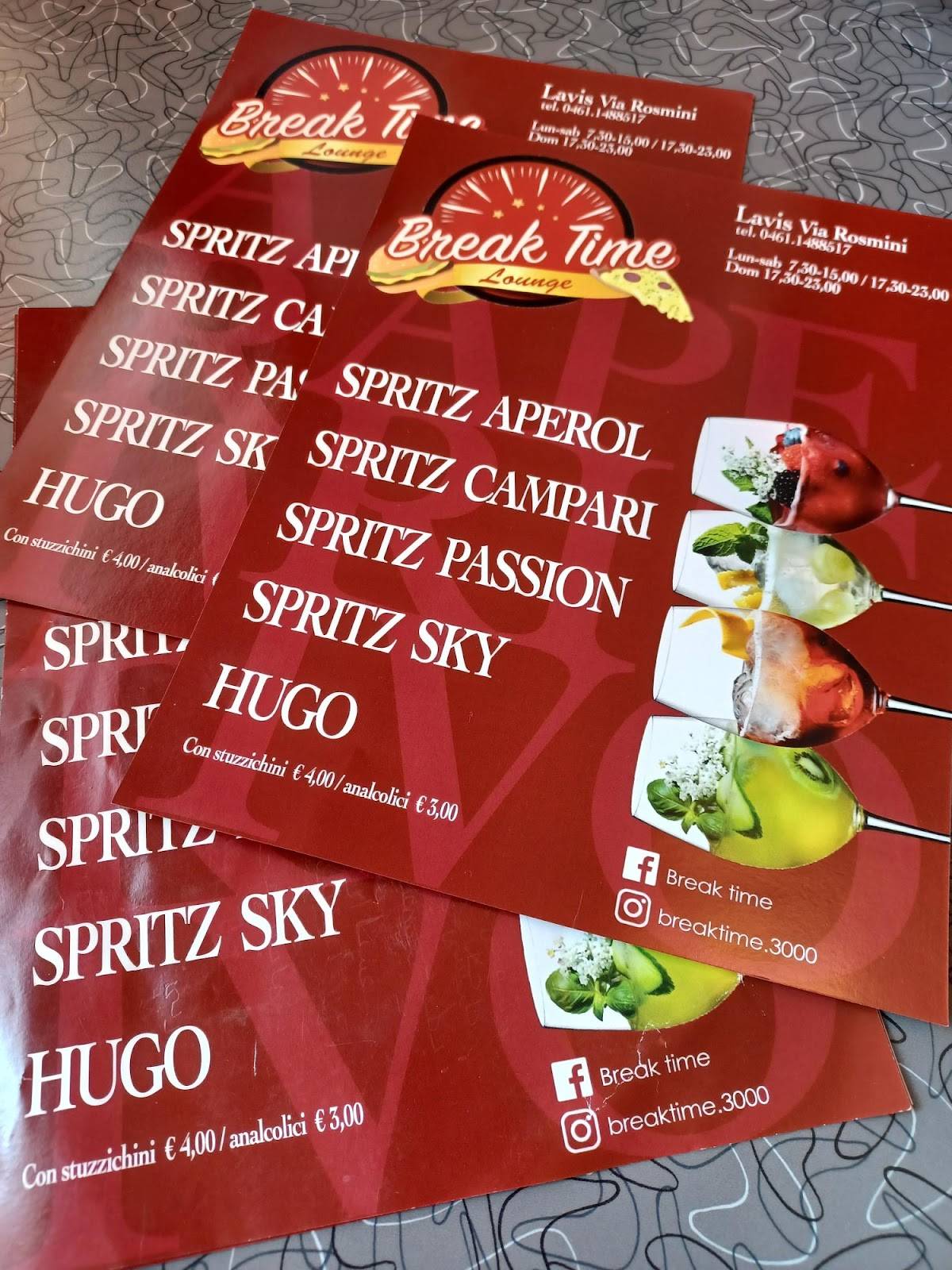 Menu da Break time ristorante, Lavis