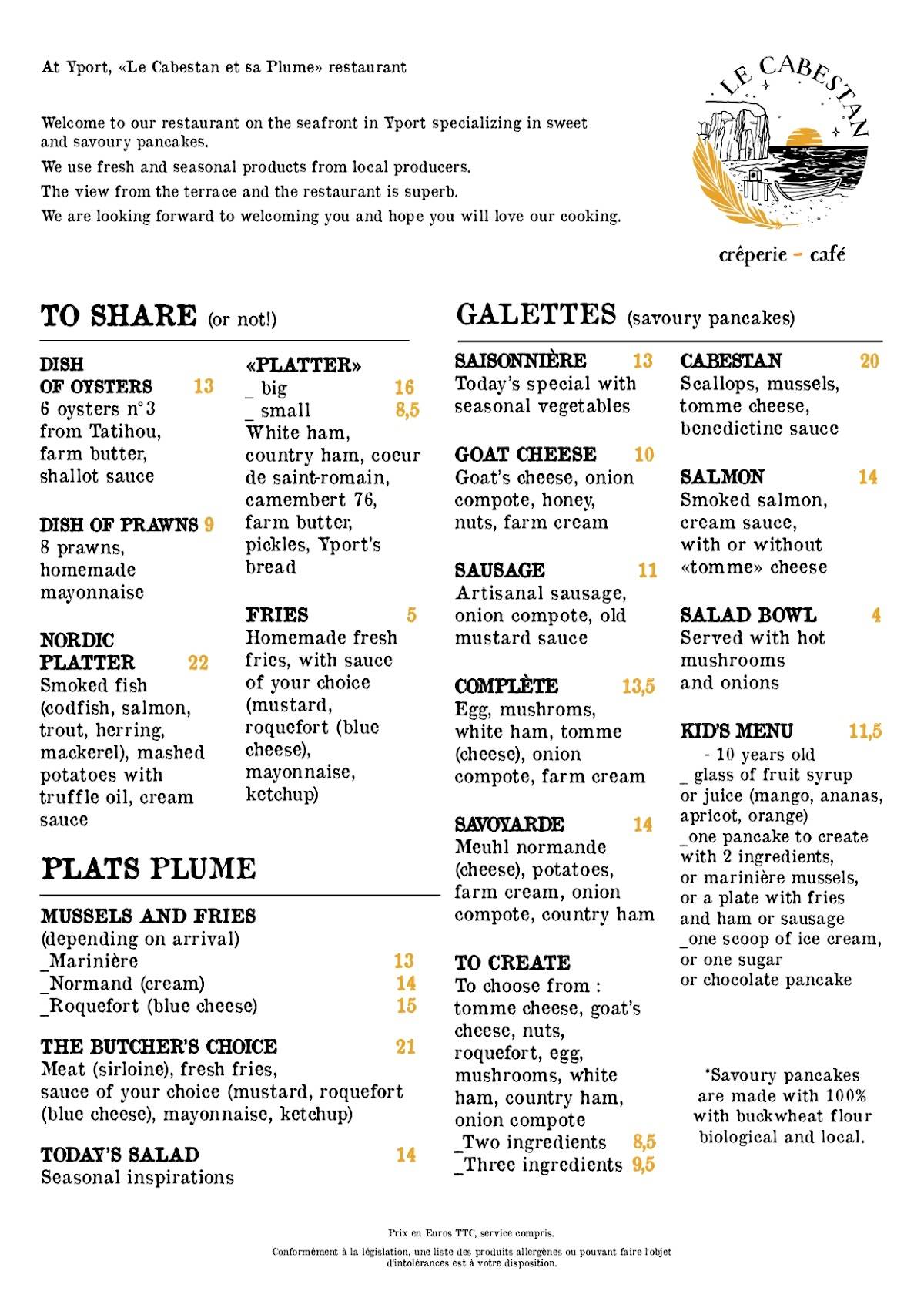 Menu au Le Cabestan restaurant, Yport, 9