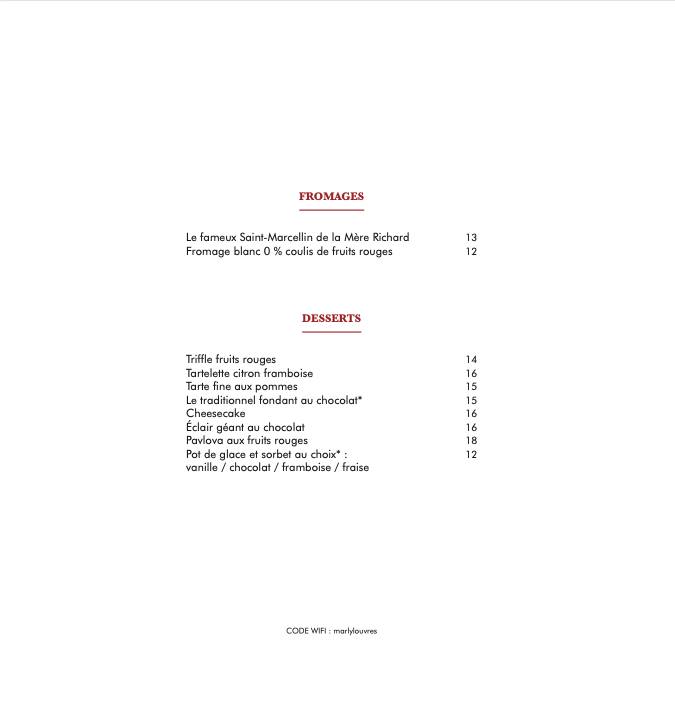 Menu at Le Café Marly, Paris, 93 Rue de Rivoli