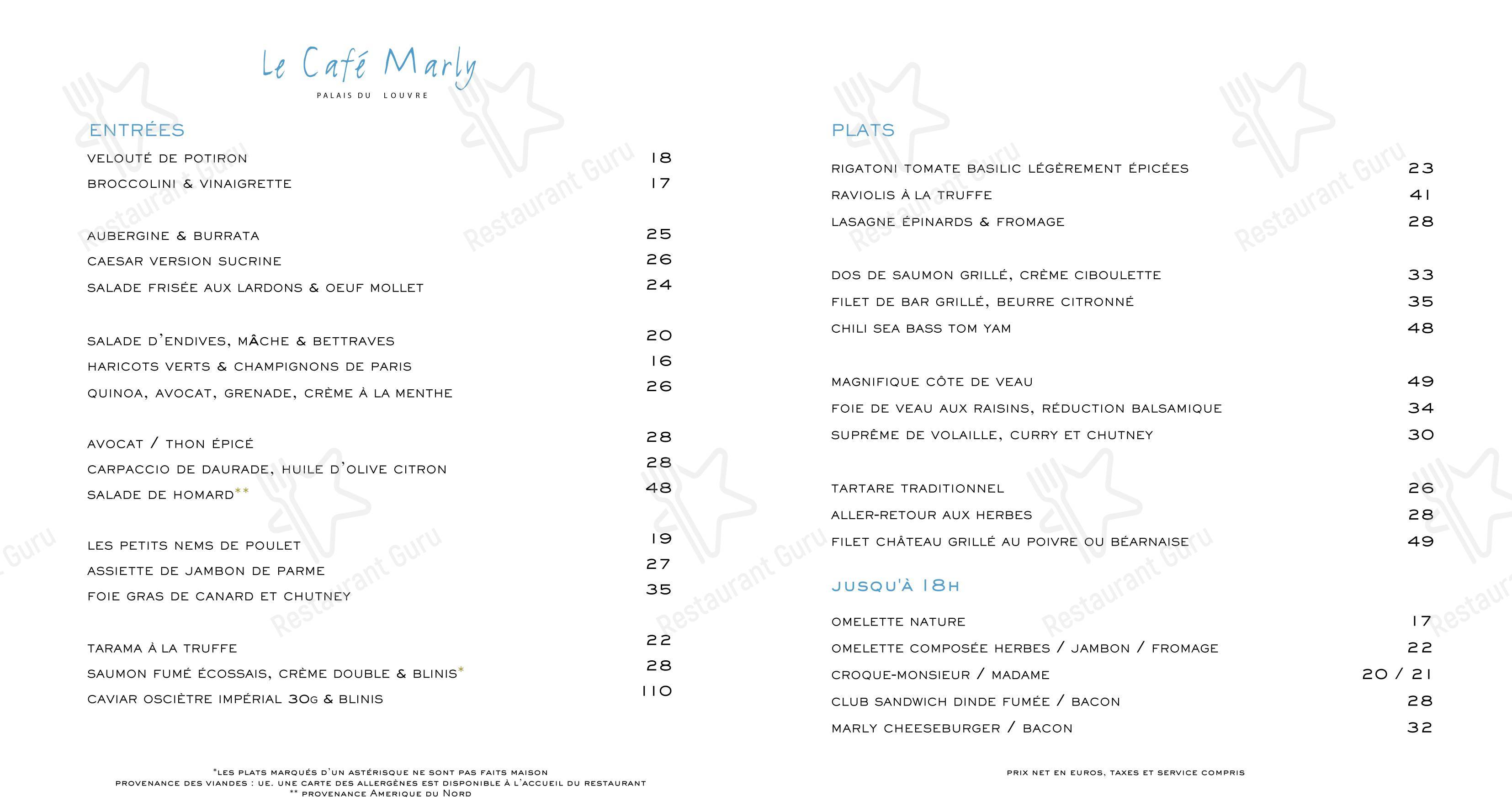 Menu at Le Café Marly, Paris, 93 Rue de Rivoli