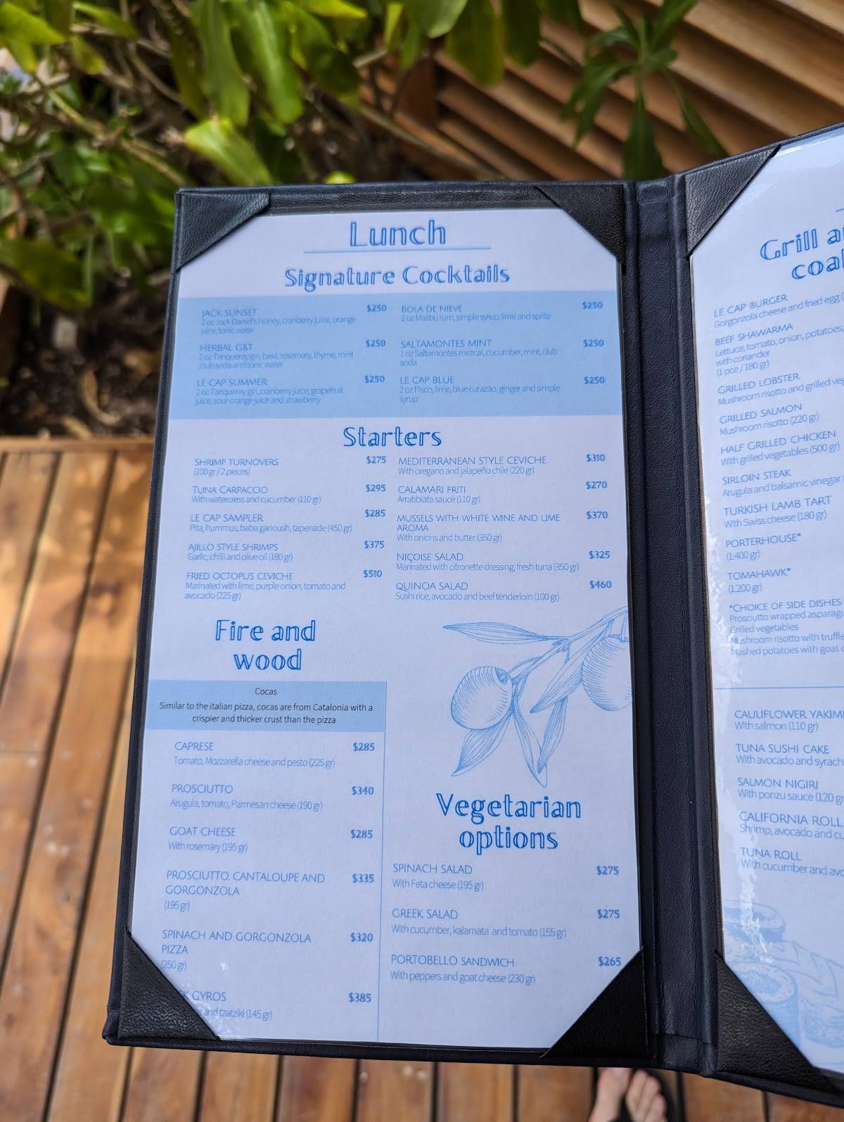 Menu at Le Cap restaurant, San Miguel de Cozumel