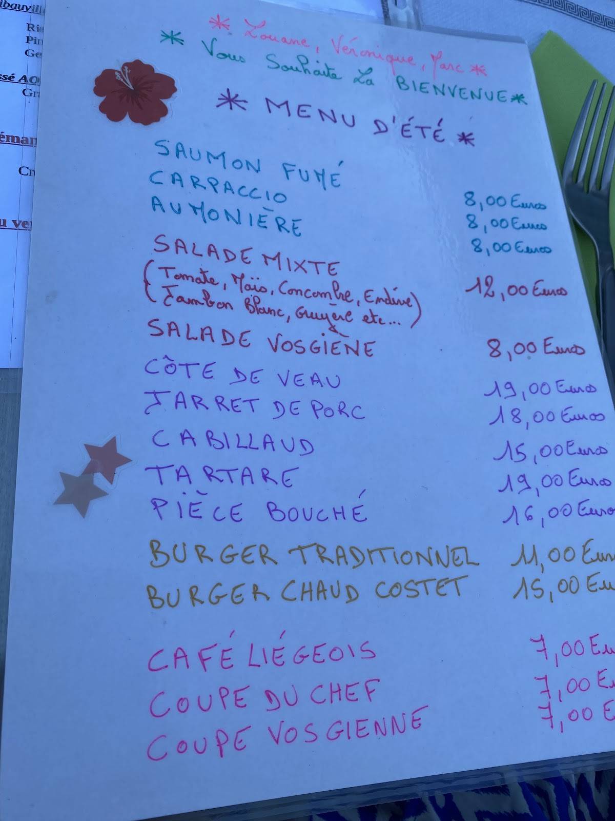 Menu au Le Chaud Costet restaurant, Le Tholy