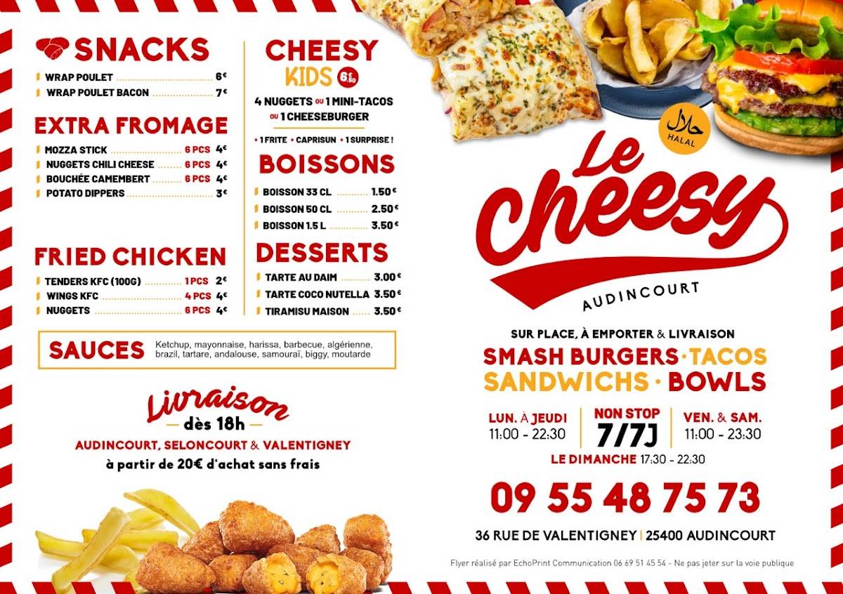 Menu at Le Cheesy restaurant, Audincourt