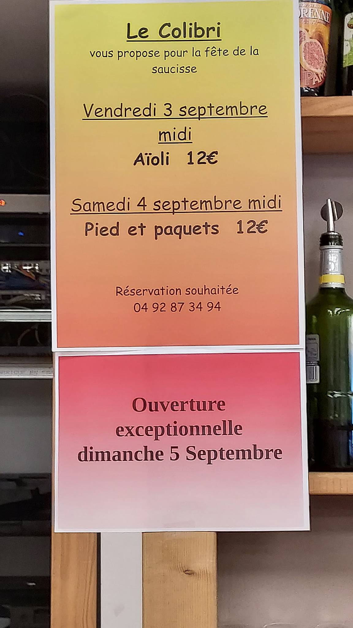 Menu au Le Colibri restaurant, Sainte-Tulle
