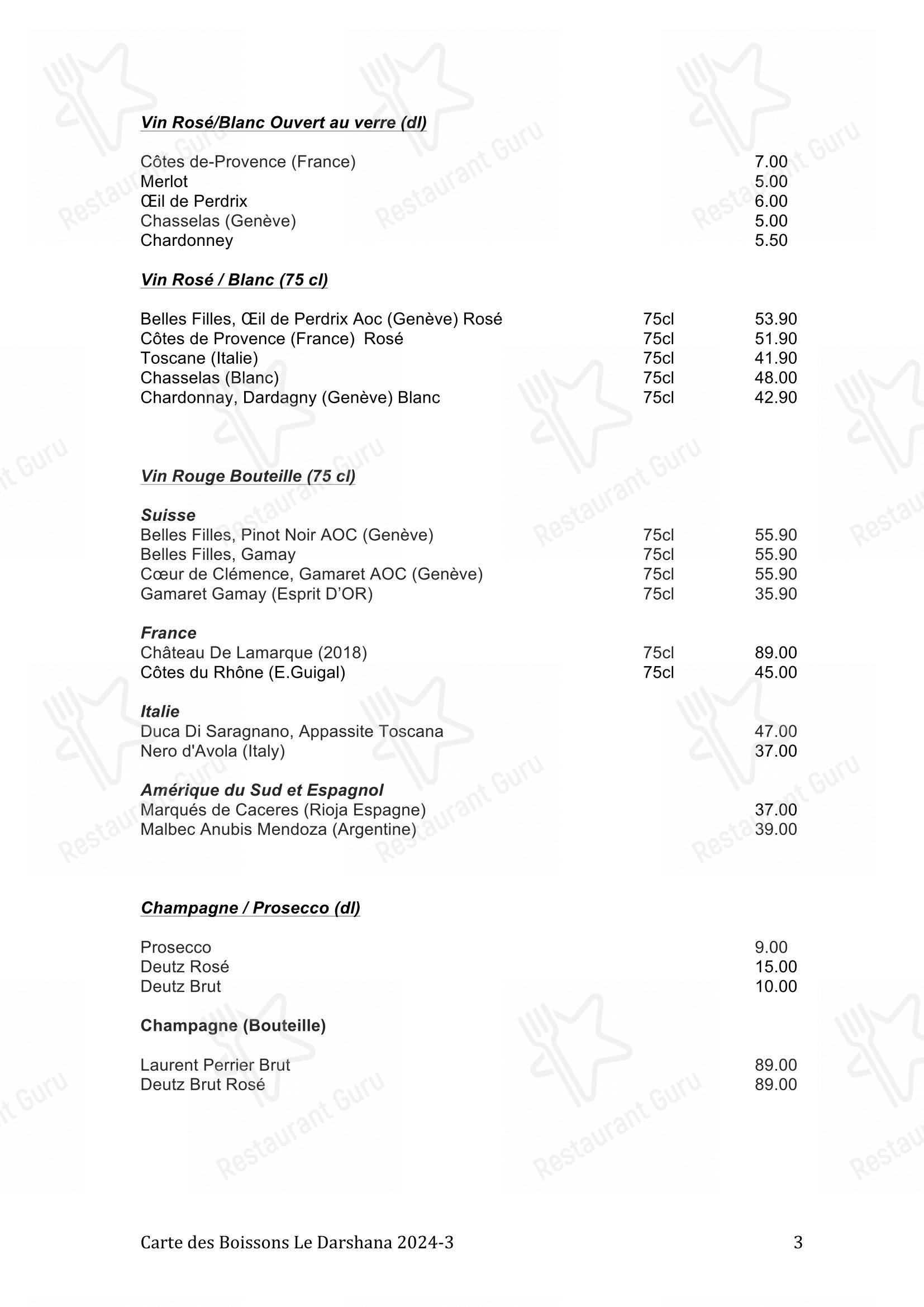 Le Darshana Menu – Le Darshana Traditionnel – XZUCH