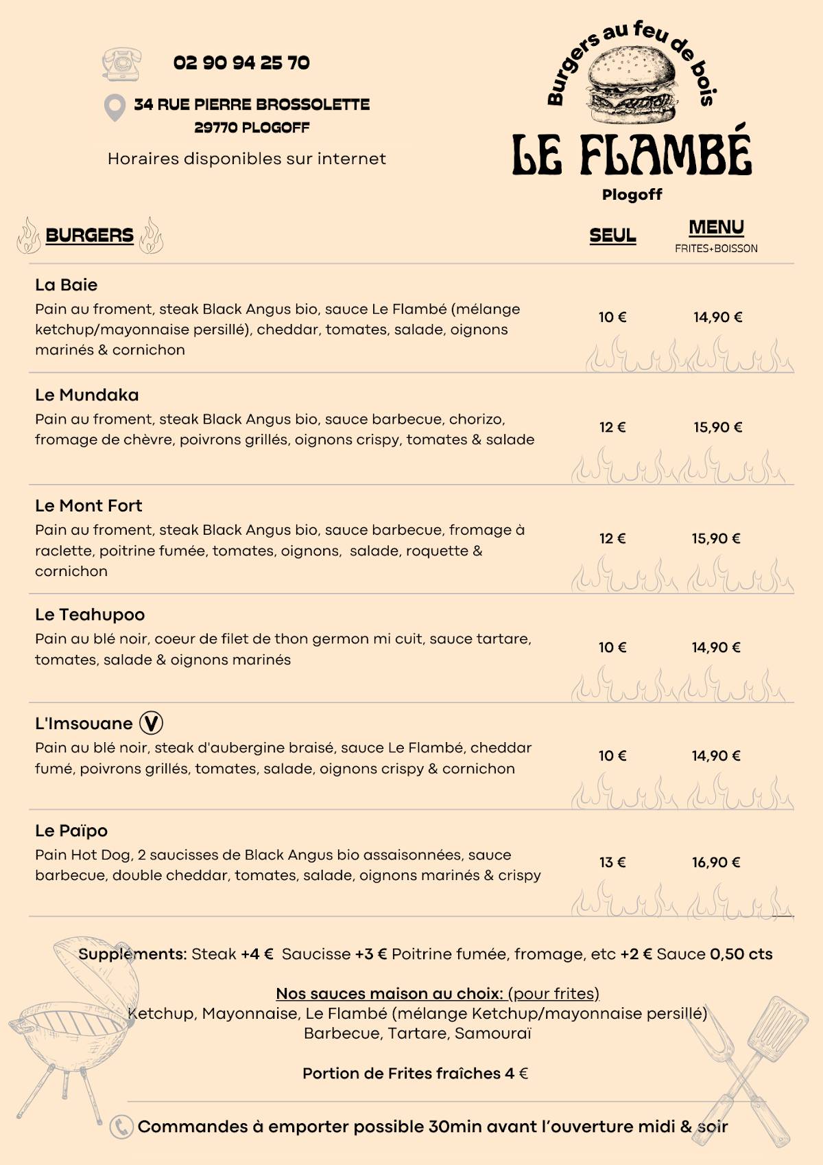 Menu au Le Flambé restaurant, Plogoff