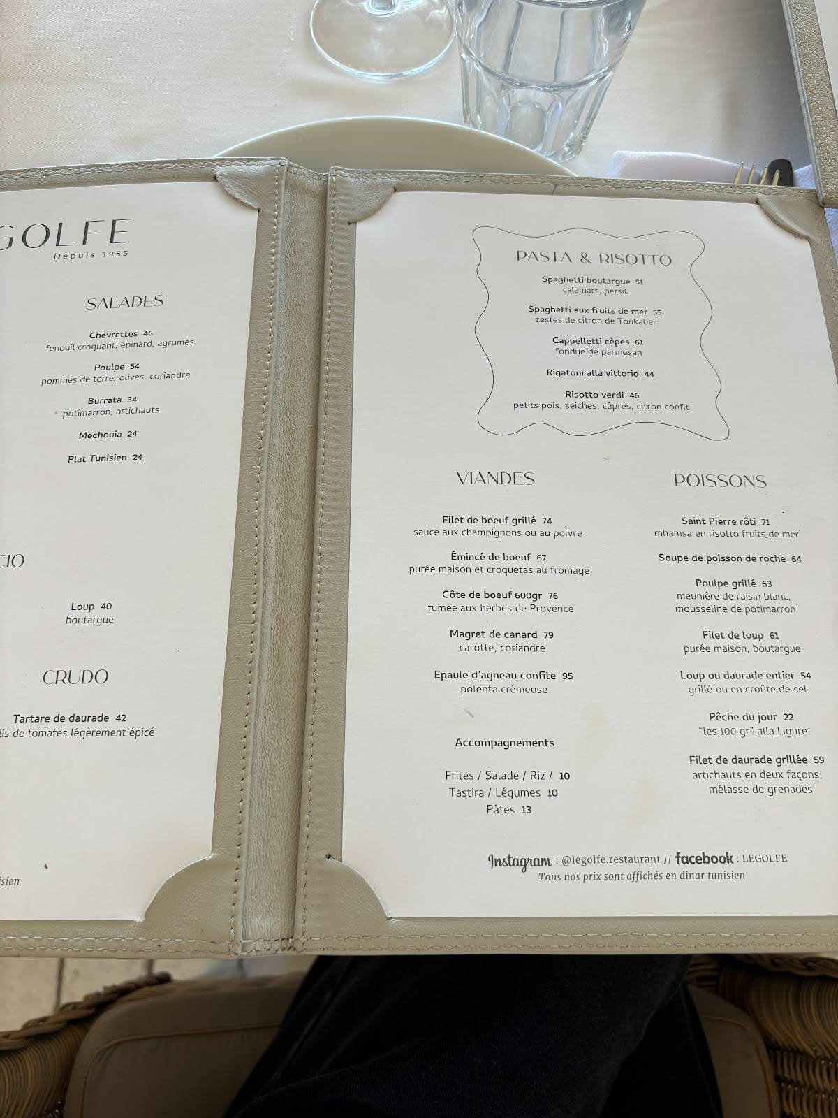 Menu au Le Golfe restaurant, Tunis