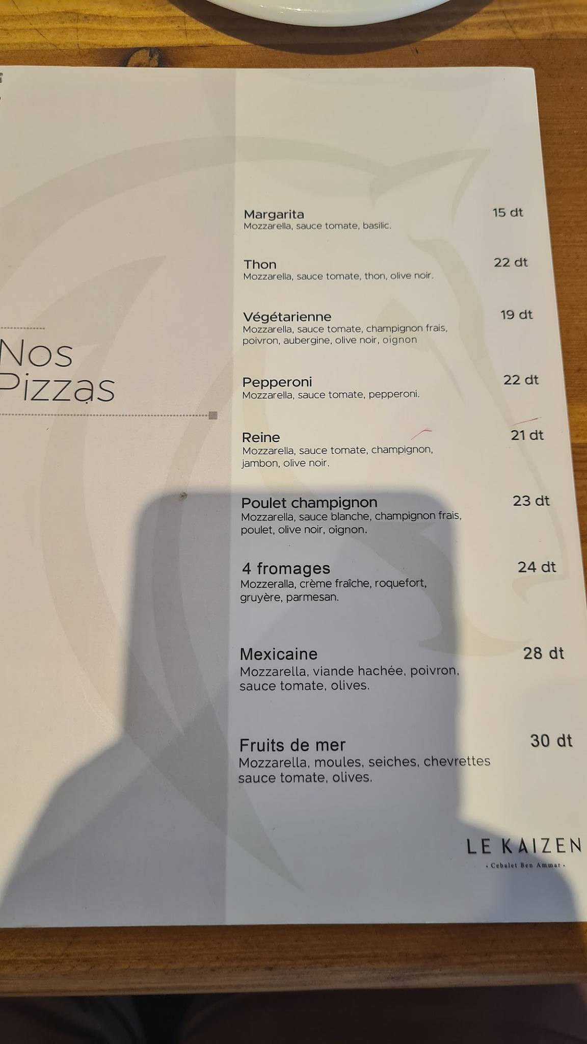 Menu at Le Kaizen Café restaurant, Sidi Thabet