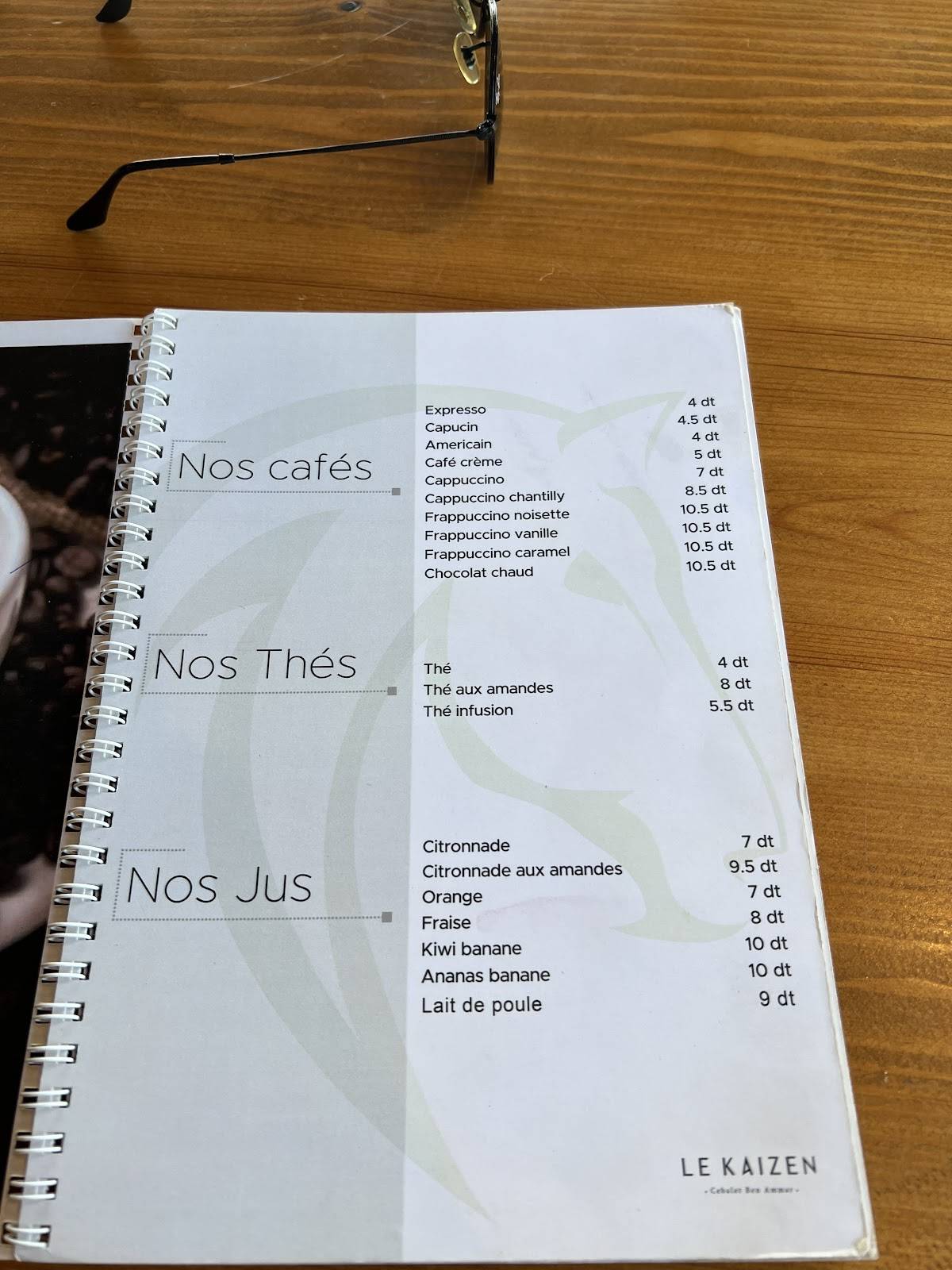 Menu at Le Kaizen Café restaurant, Sidi Thabet