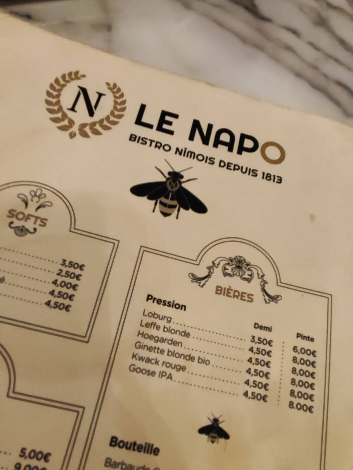 Menu au Le Napoléon restaurant, Nimes