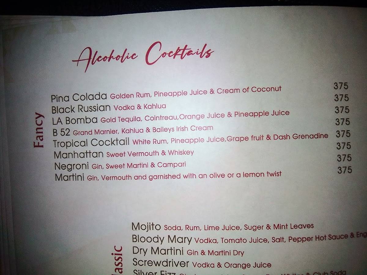 Menu at Le Pacha 1901 restaurant, Cairo