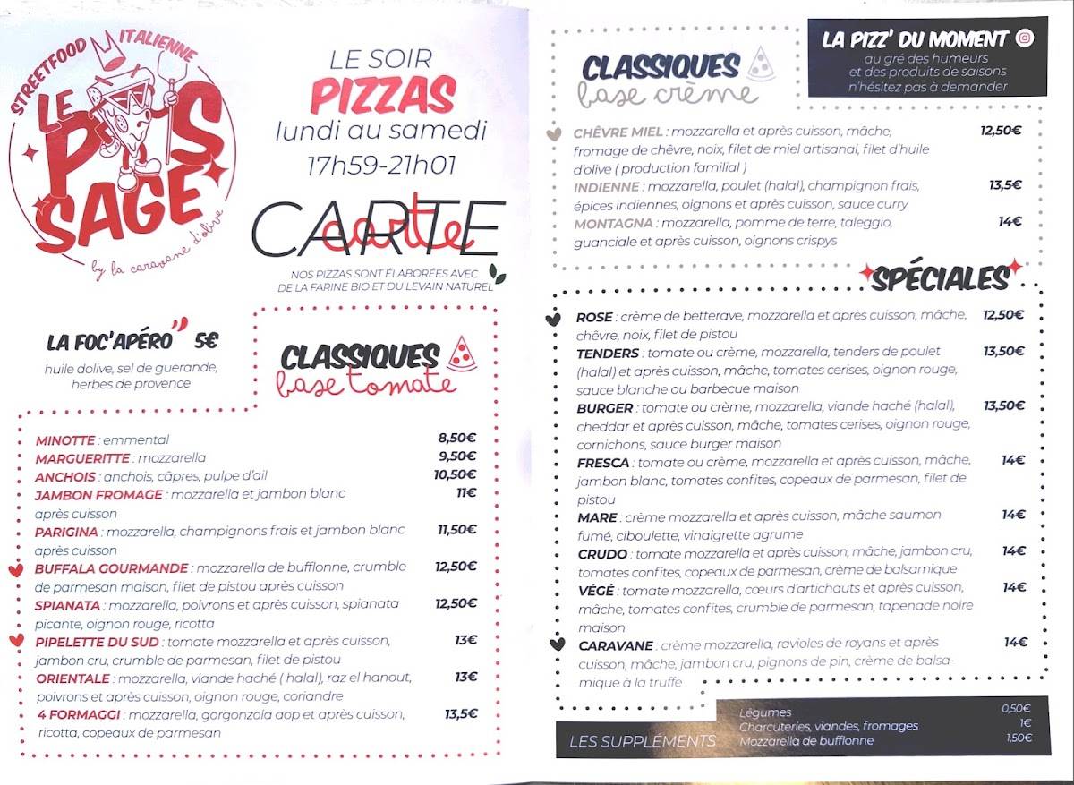 Menu au Le PasSage by La caravane d'olive pizzas restaurant, Orgon