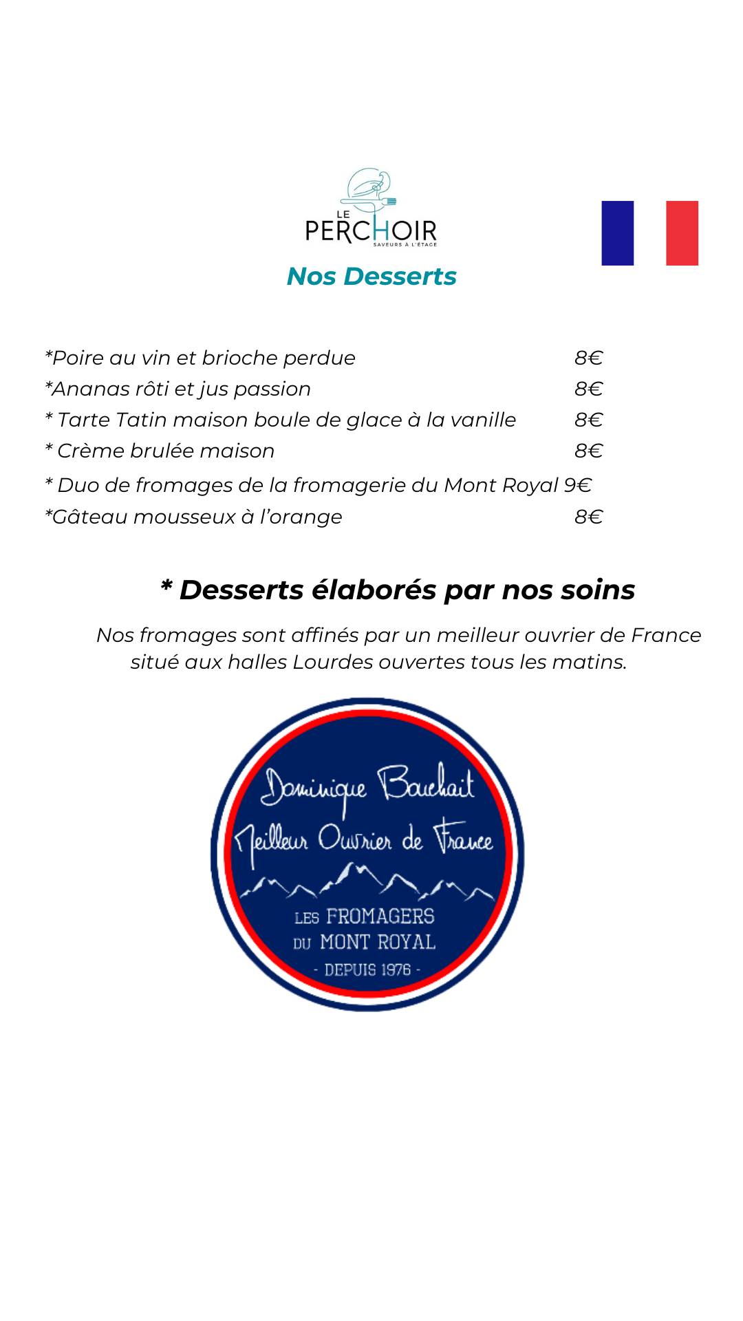 Menu au Le Perchoir Lourdes restaurant, Lourdes