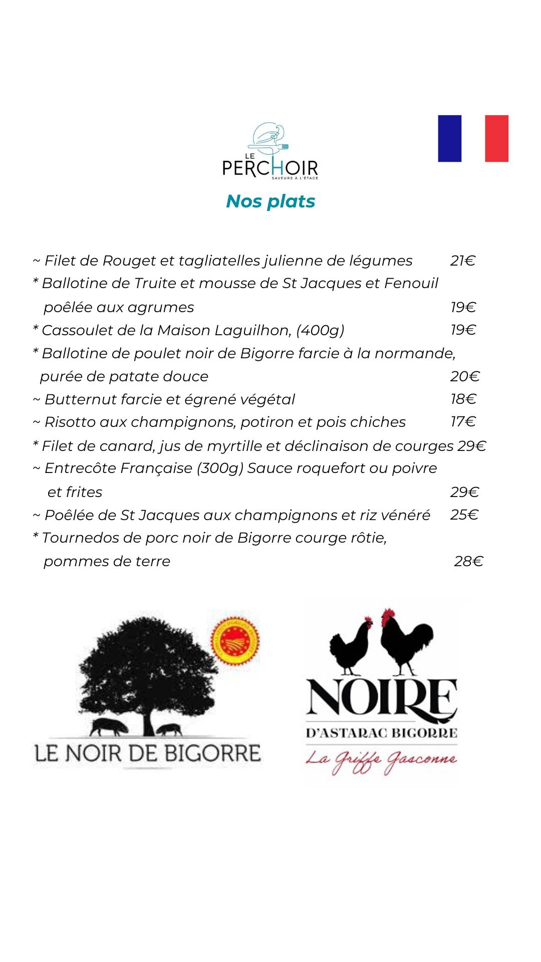 Menu au Le Perchoir Lourdes restaurant, Lourdes