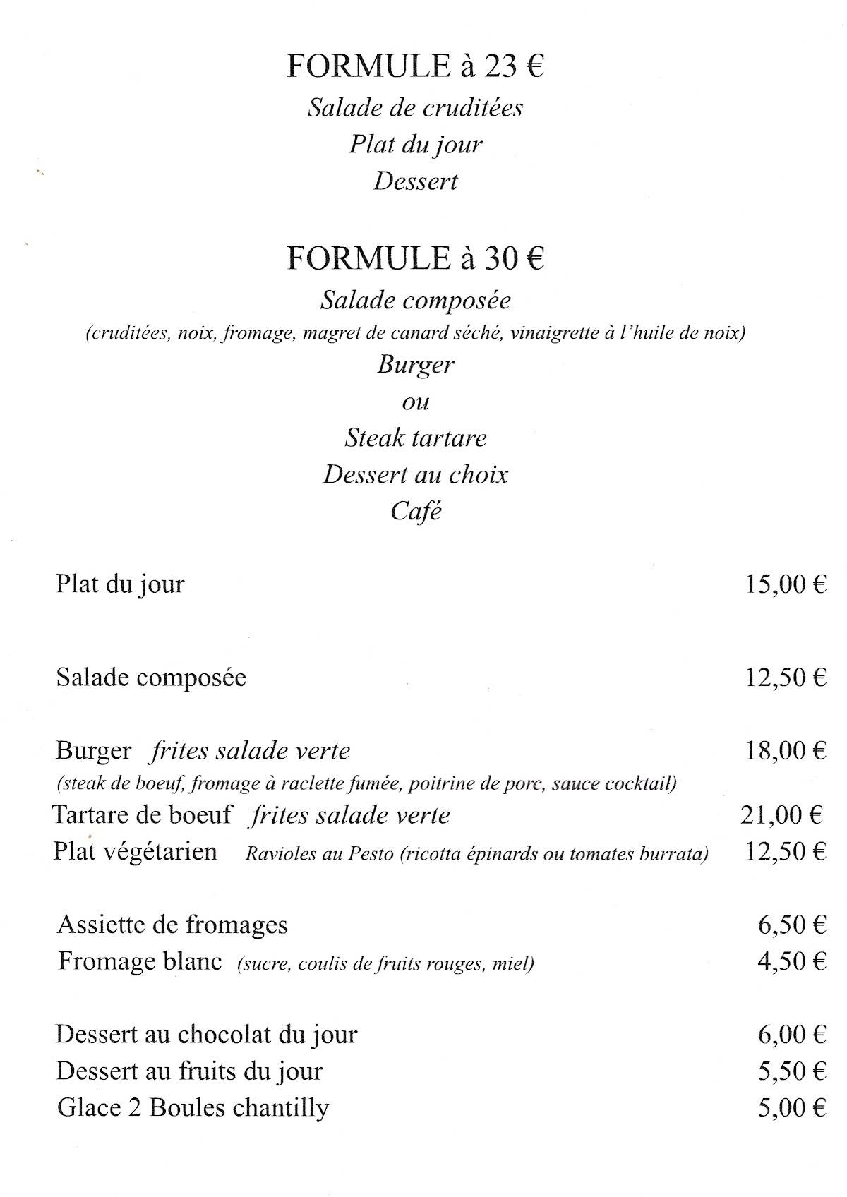 Menu au Le Petit Charlot restaurant, La Murette