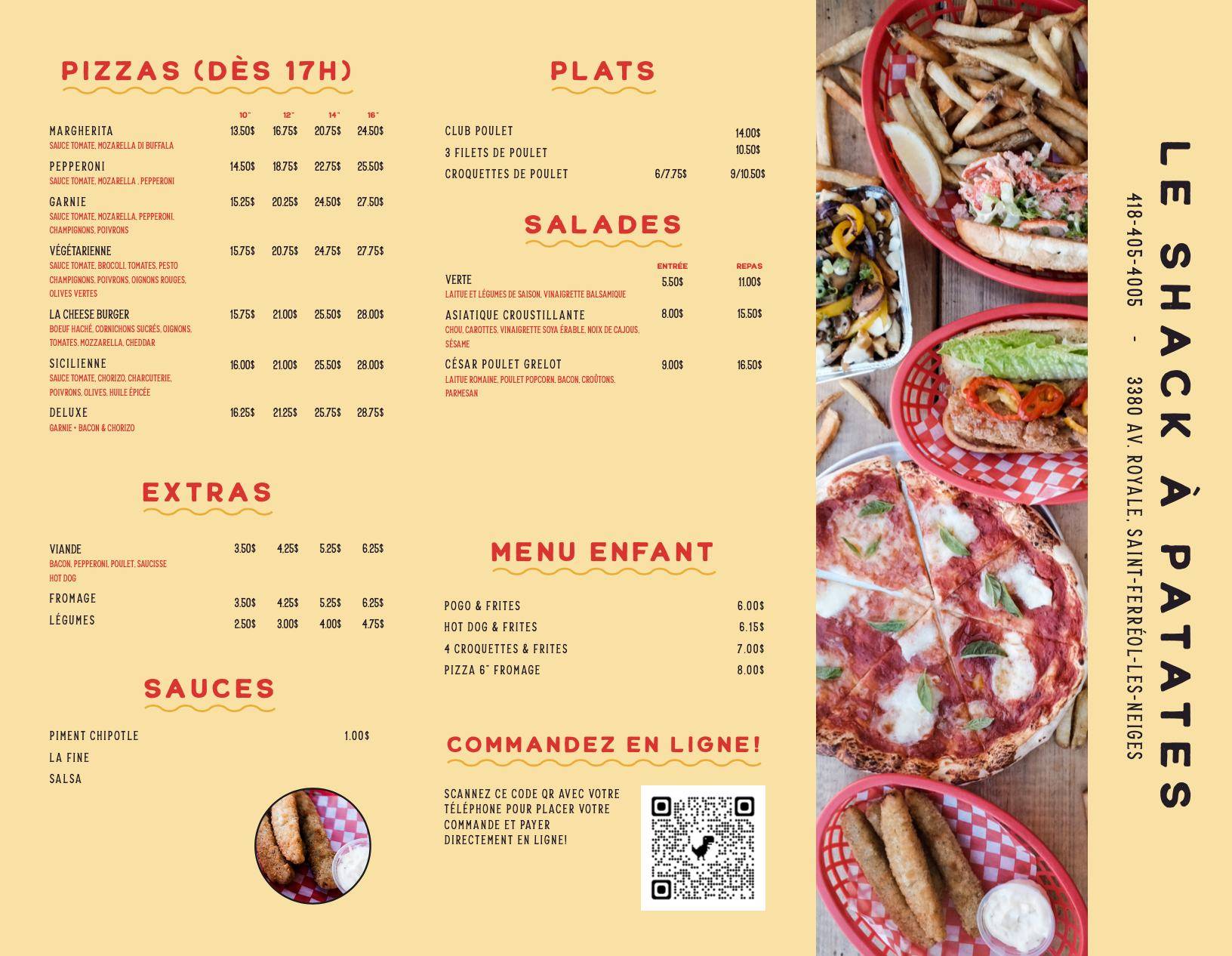 Menu au Le Shack à patates restaurant, Saint-Féréol