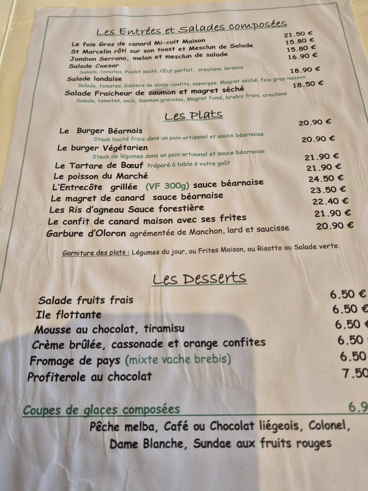 Menu au Le Trinquet restaurant, Oloron-Sainte-Marie