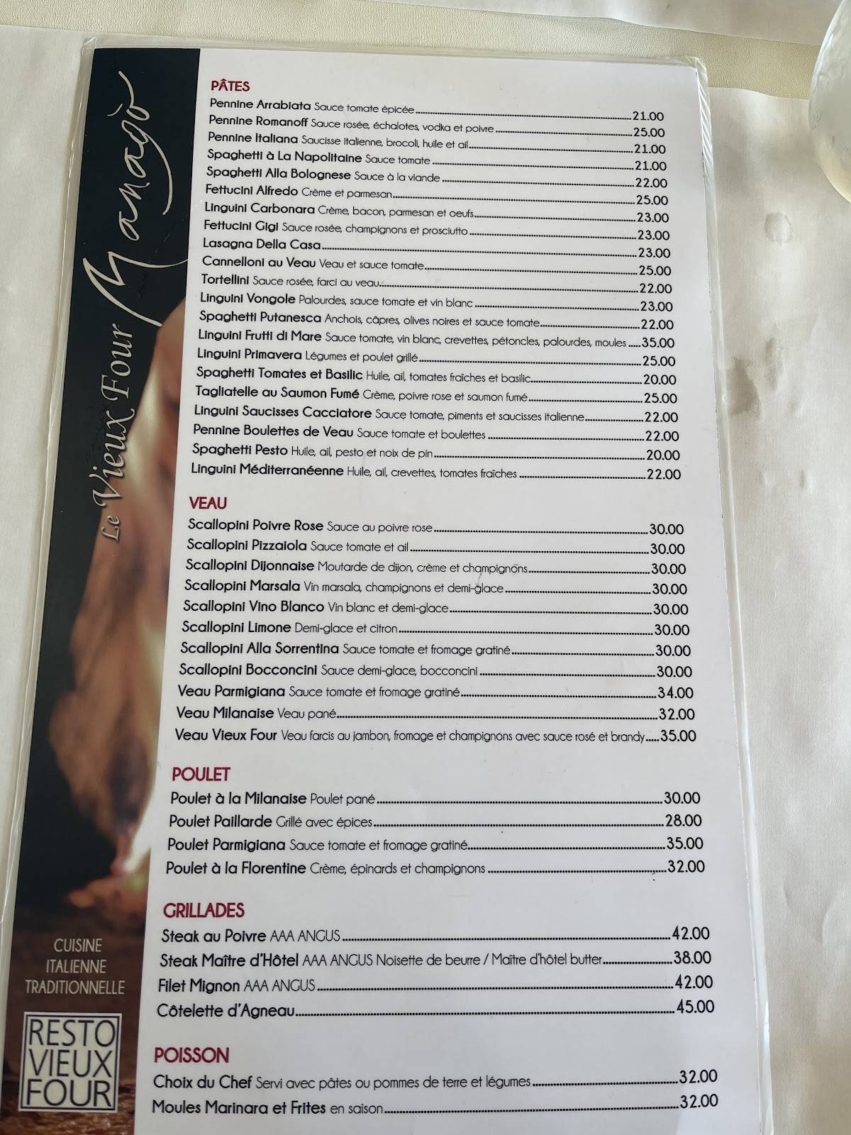 Menu au Le Vieux Four Manago pub et bar, Saint-Sauveur