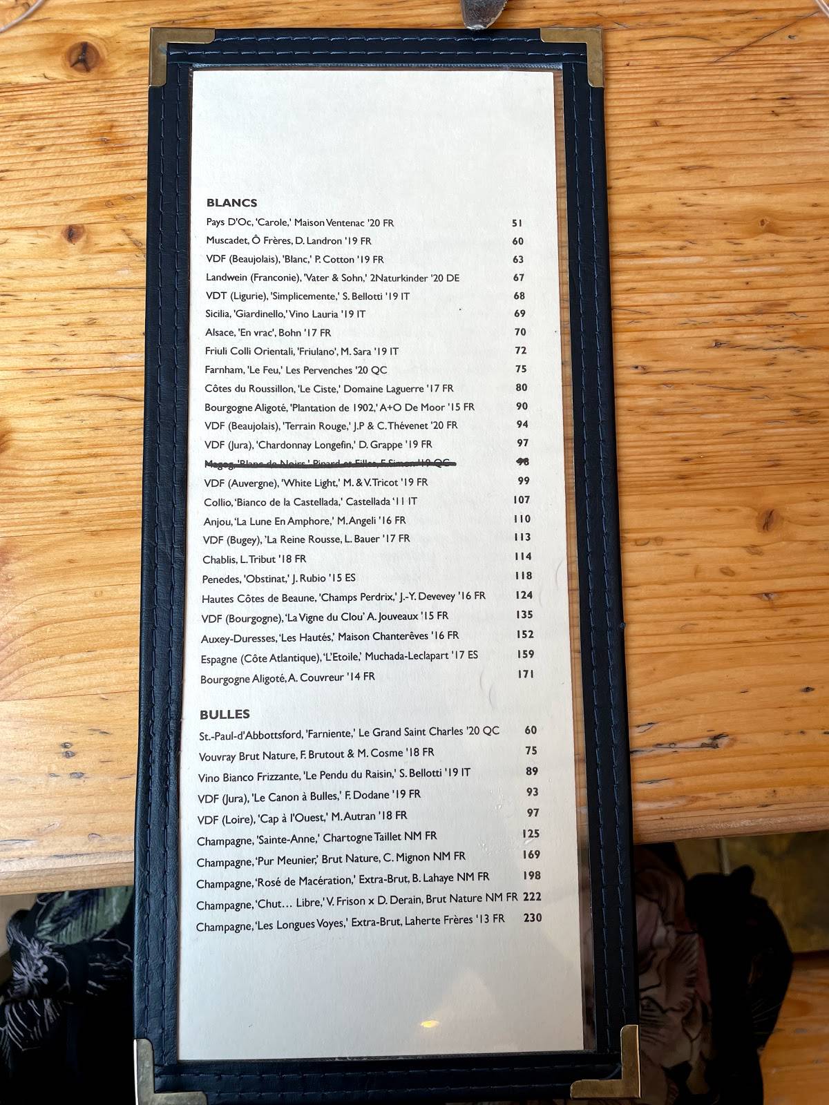 Menu at Le Vin Papillon pub & bar, Montréal, Notre-Dame St W