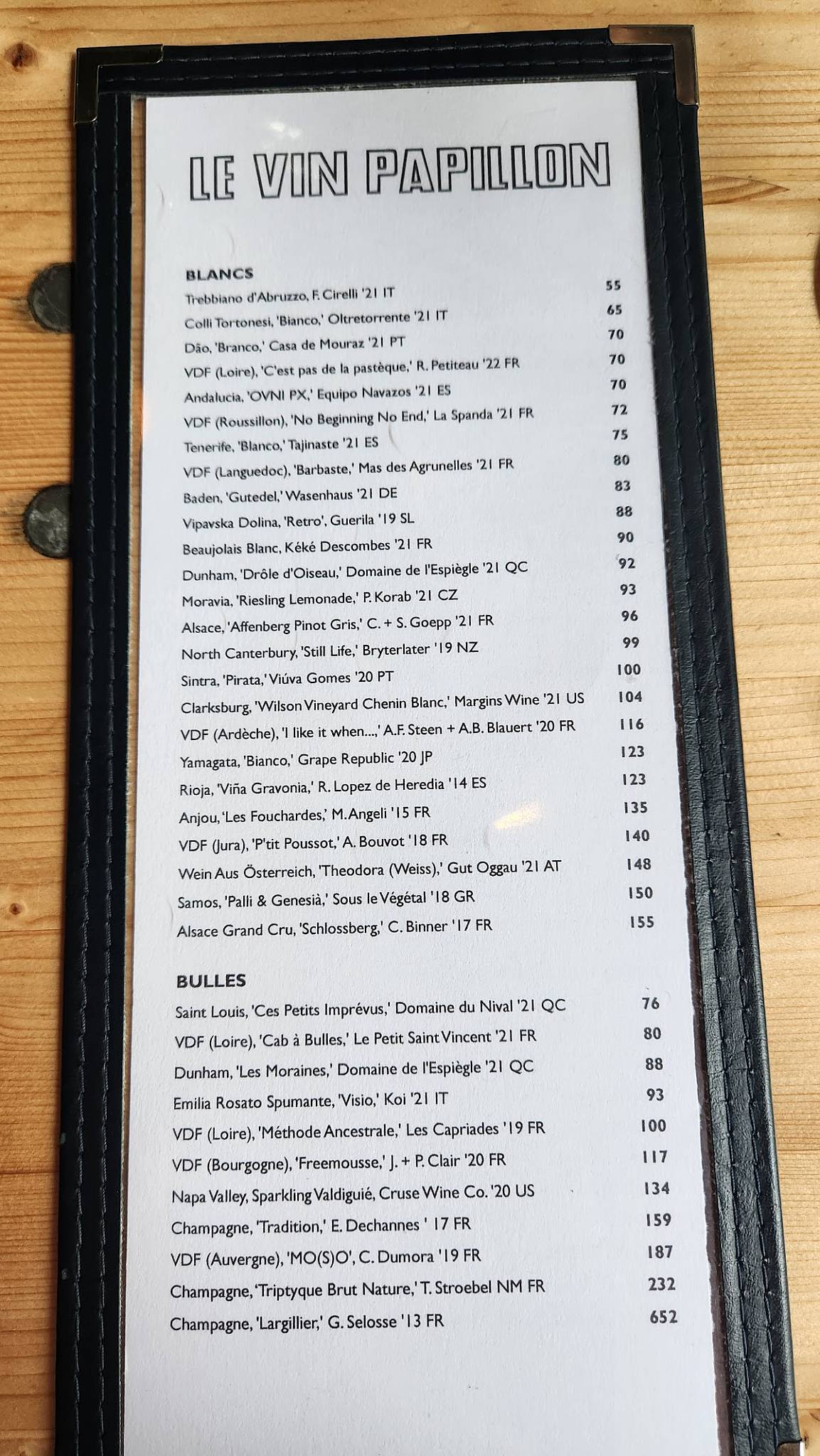Menu at Le Vin Papillon pub & bar, Montréal, Notre-Dame St W